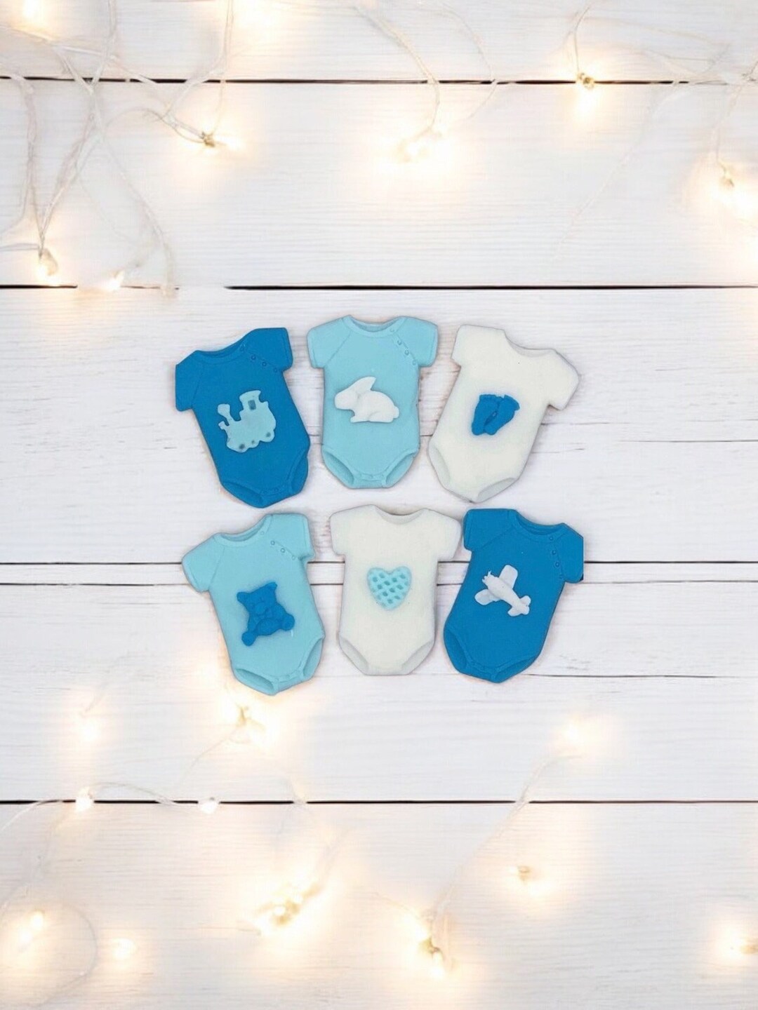 Edible Baby Cake Toppers, Blue & White Baby Grows / Vests Fondant Sugar ...