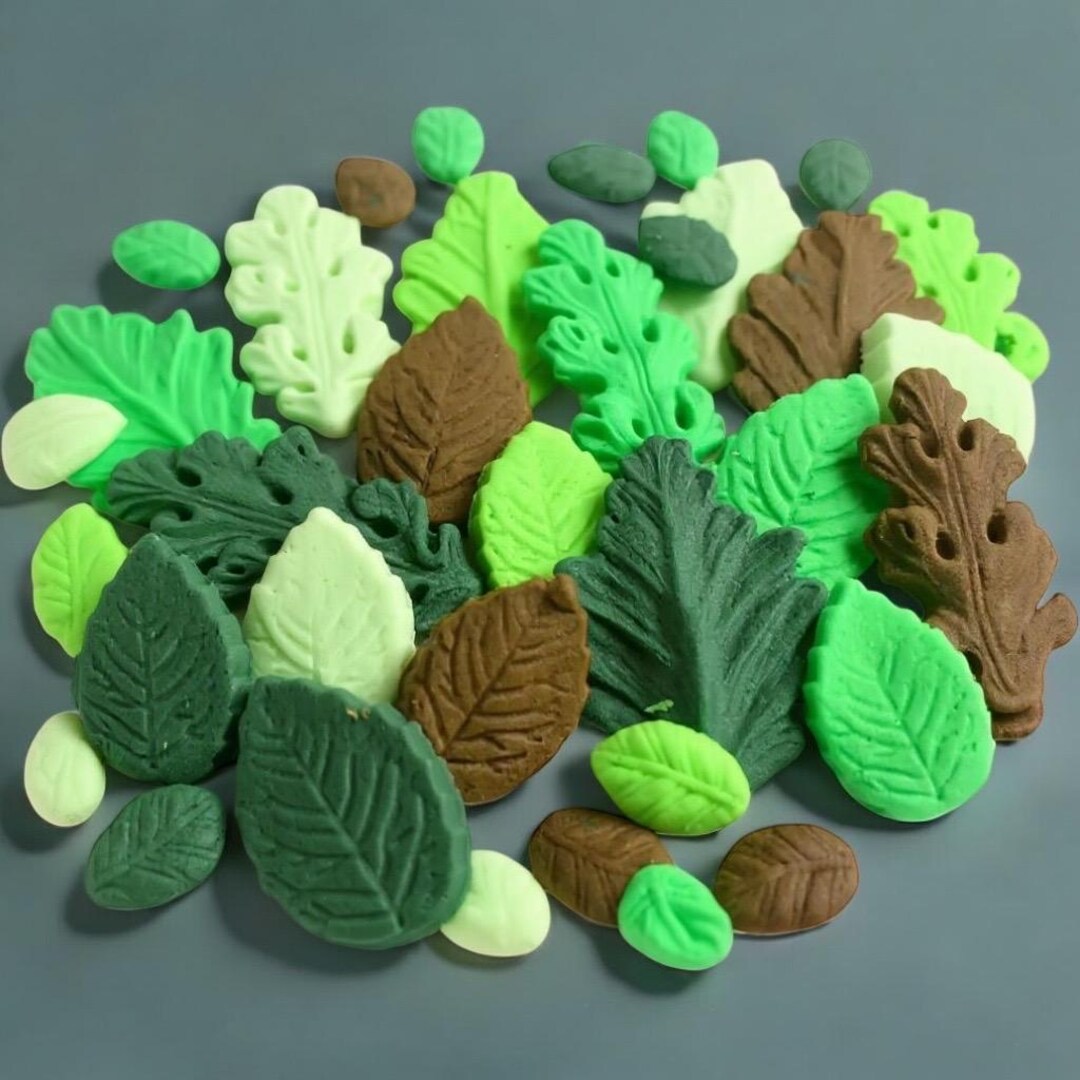 40 Icing Leaves Cake Toppers, Edible Cupcake Decorations Fondant Sugar ...