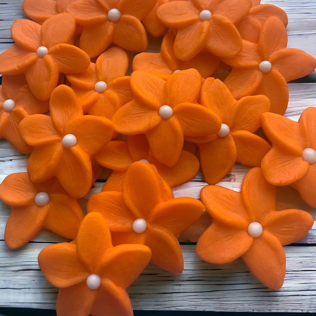 Orange Flower Icing Cupcake Toppers Sugar Fondant Cake Decorations - Etsy