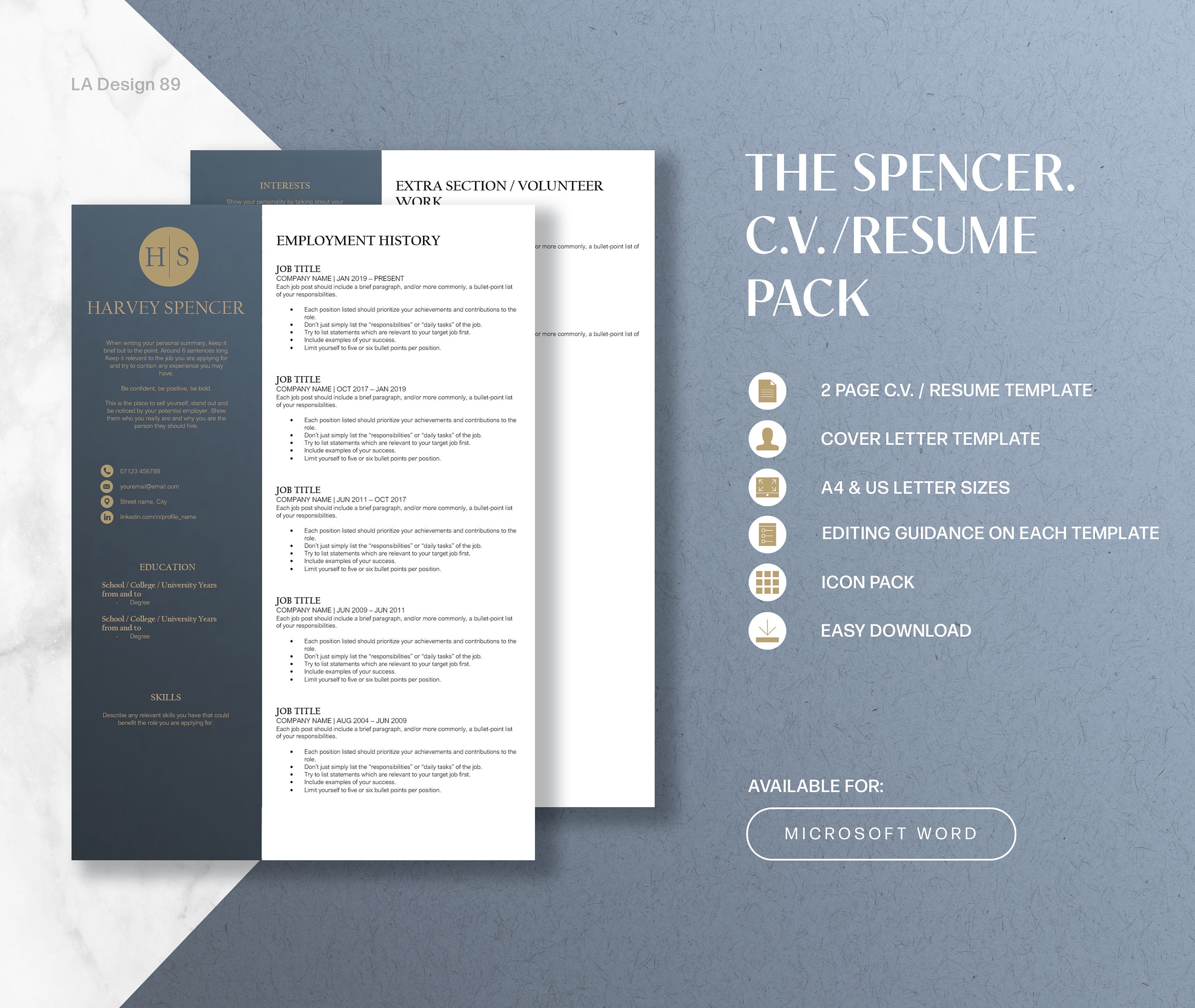 Clean, Fresh, Simple C.V. Resume Template the SPENCER - Etsy