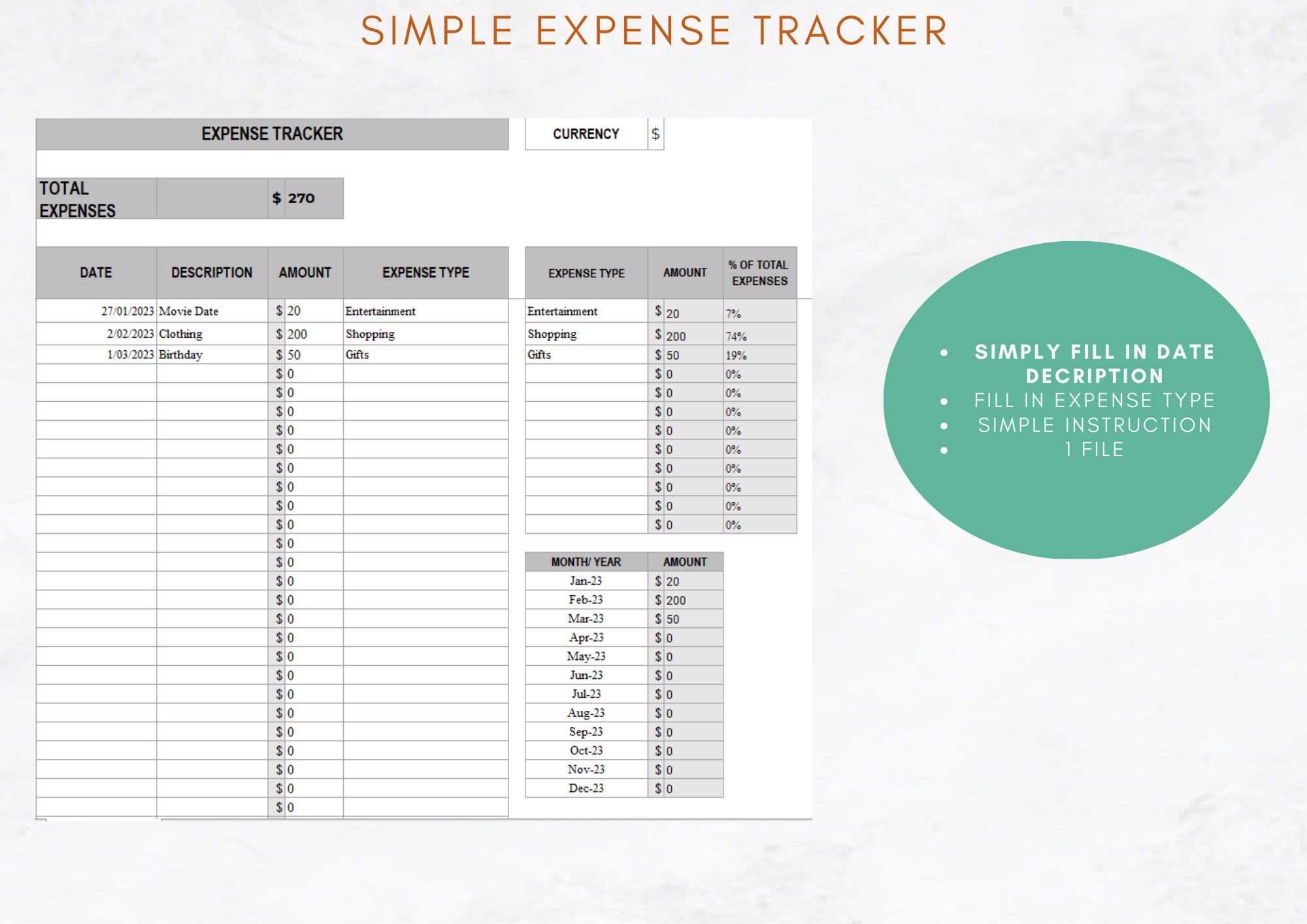 Simple Excel Expense Tracker Spreadsheet Expense Tracker Template ...