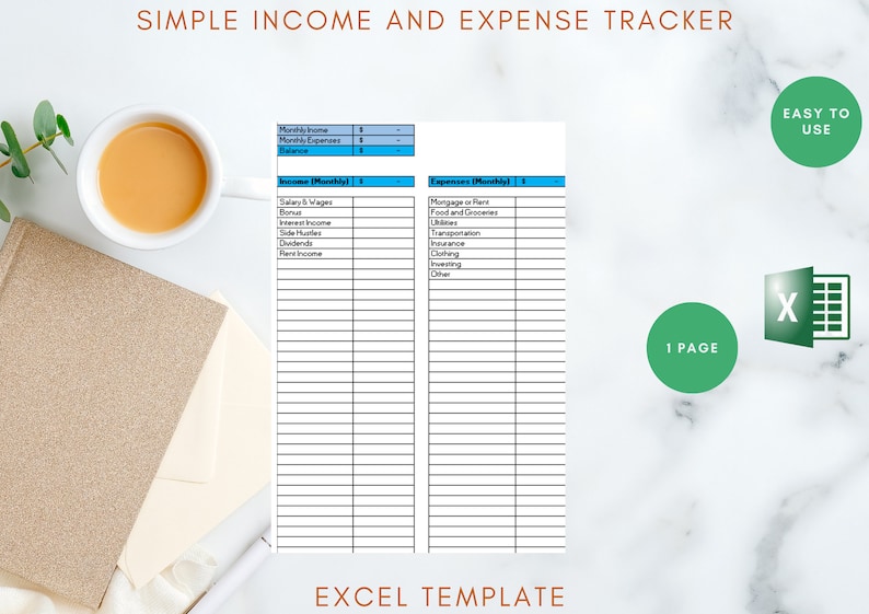 Minimalist Simple Personal Monthly Income and Expenses Excel Built in ...