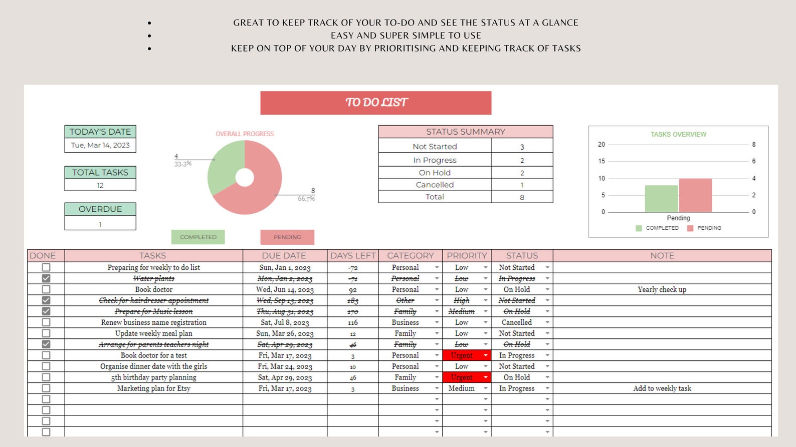 2023 to Do List Template | to Do List Google Sheets Spreadsheet ...