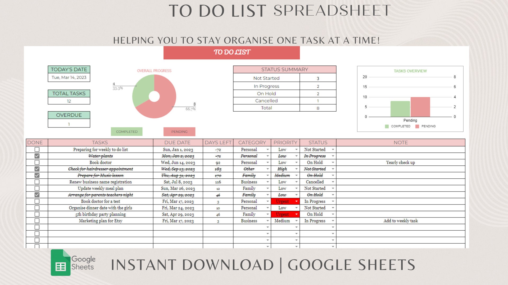 2023 to Do List Template to Do List Google Sheets Spreadsheet Digital ...