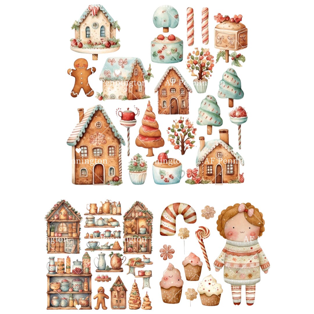 Gingerbread Lovers Clip Art PNG Bundle Whimsical Watercolour Curiosity ...
