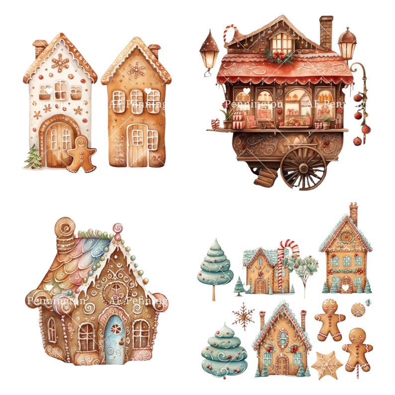 Gingerbread Lovers Clip Art PNG Bundle Whimsical Watercolour - Etsy