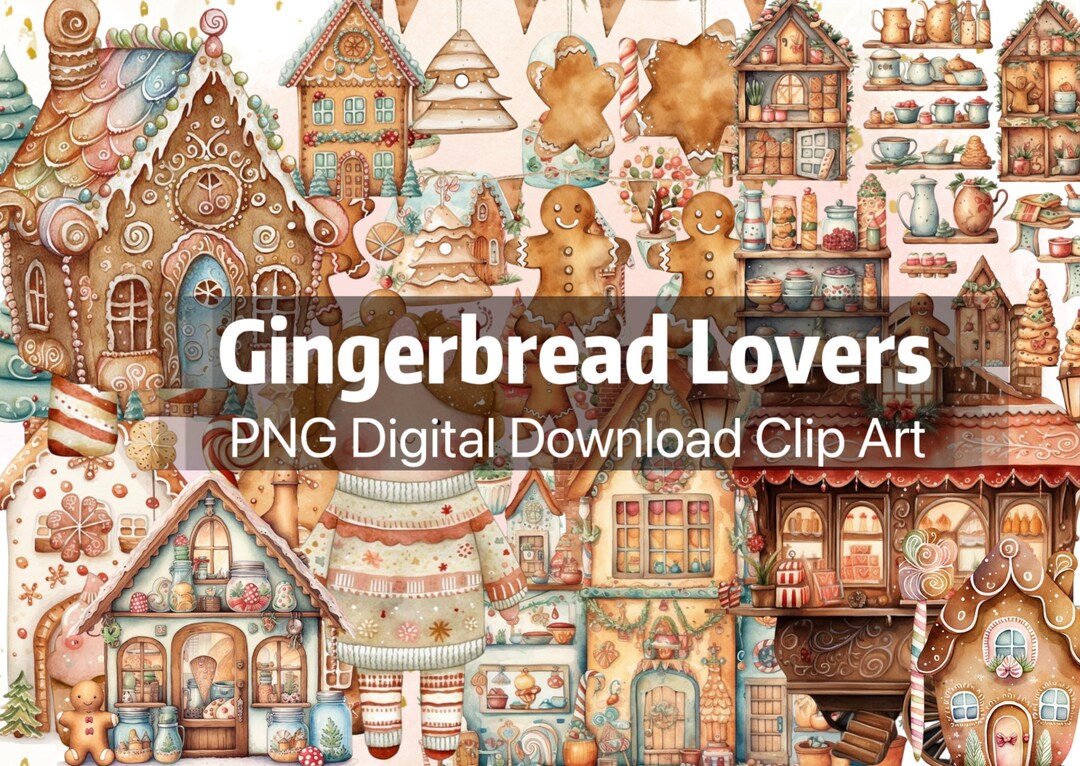 Gingerbread Lovers Clip Art PNG Bundle Whimsical Watercolour Curiosity ...