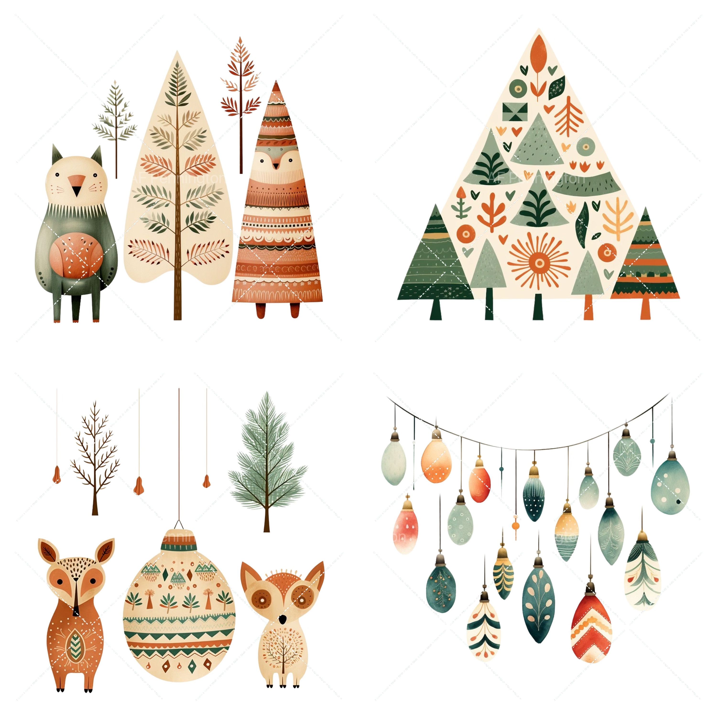 Nordic Christmas Decorations Watercolour Whimsical Cute Clip Art ...