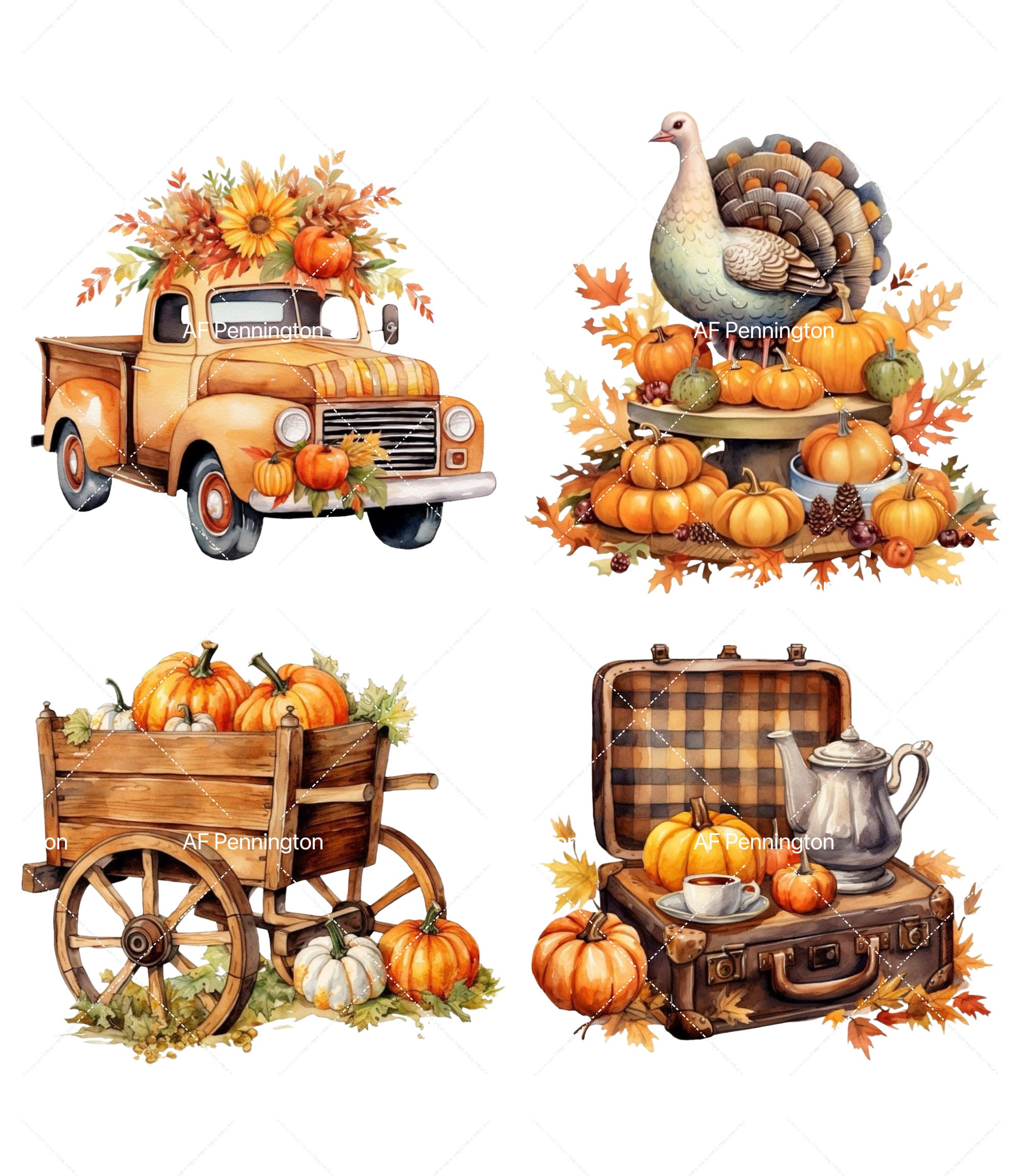 Fall Lovers 1 Clip Art PNG Bundle Whimsical Watercolour Decorative ...