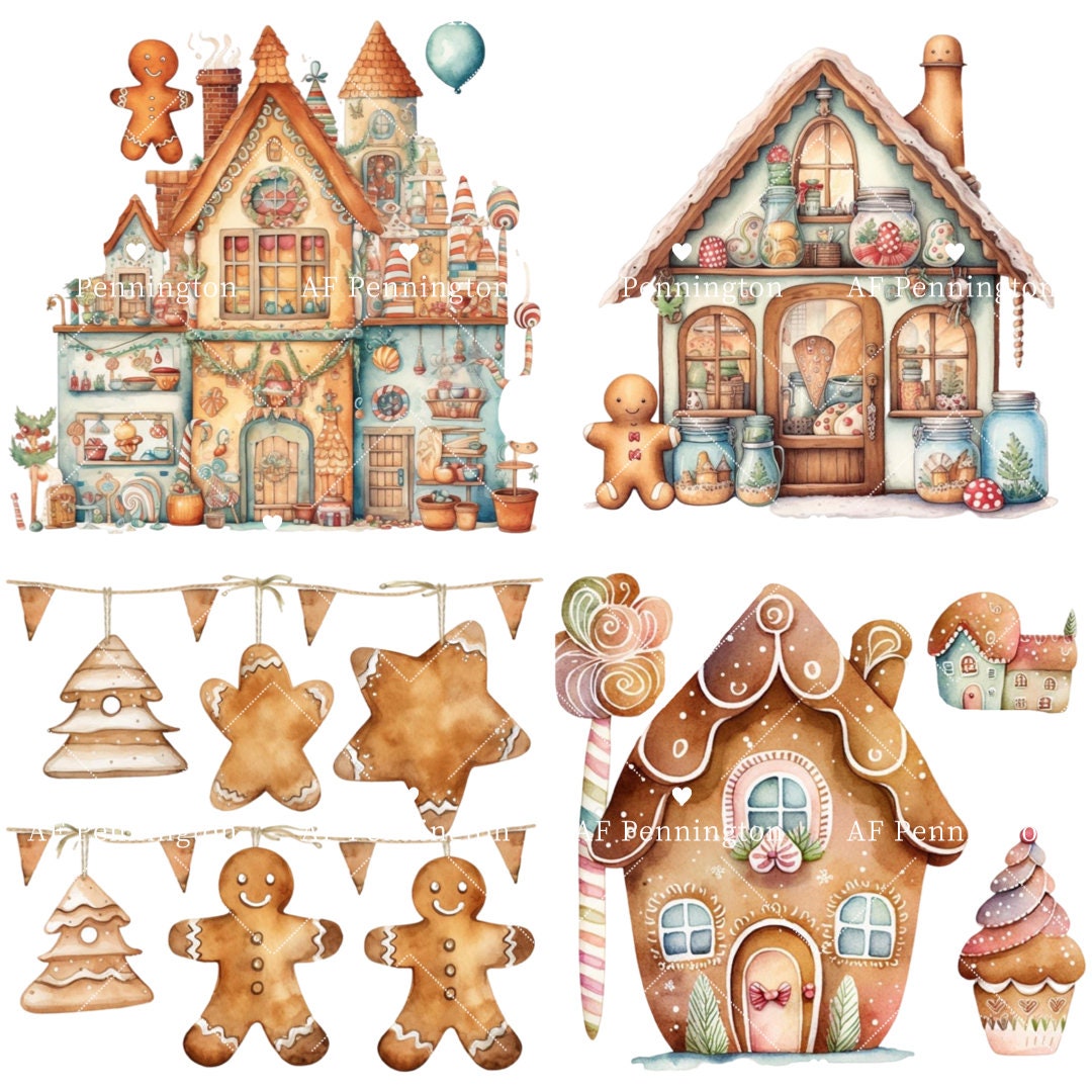 Gingerbread Lovers Clip Art PNG Bundle Whimsical Watercolour Curiosity ...