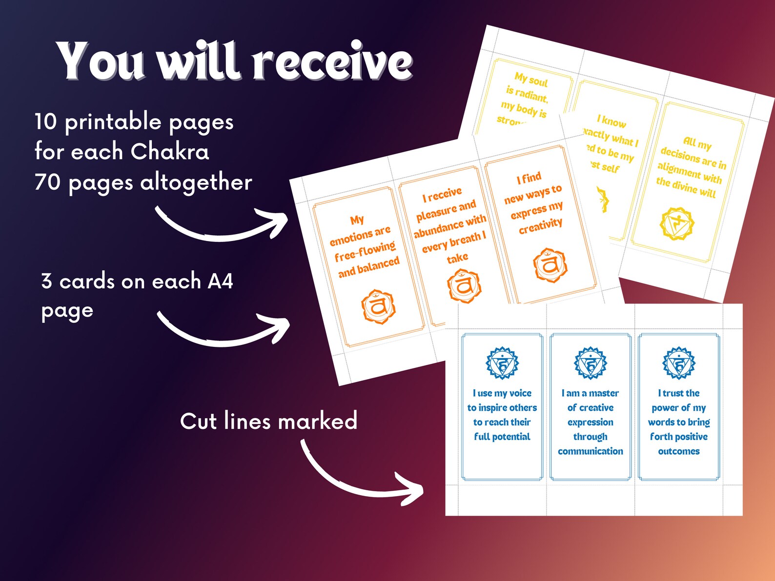 210 Chakra Daily Affirmation Cards All 7 Chakra Card Bundle | Printable ...