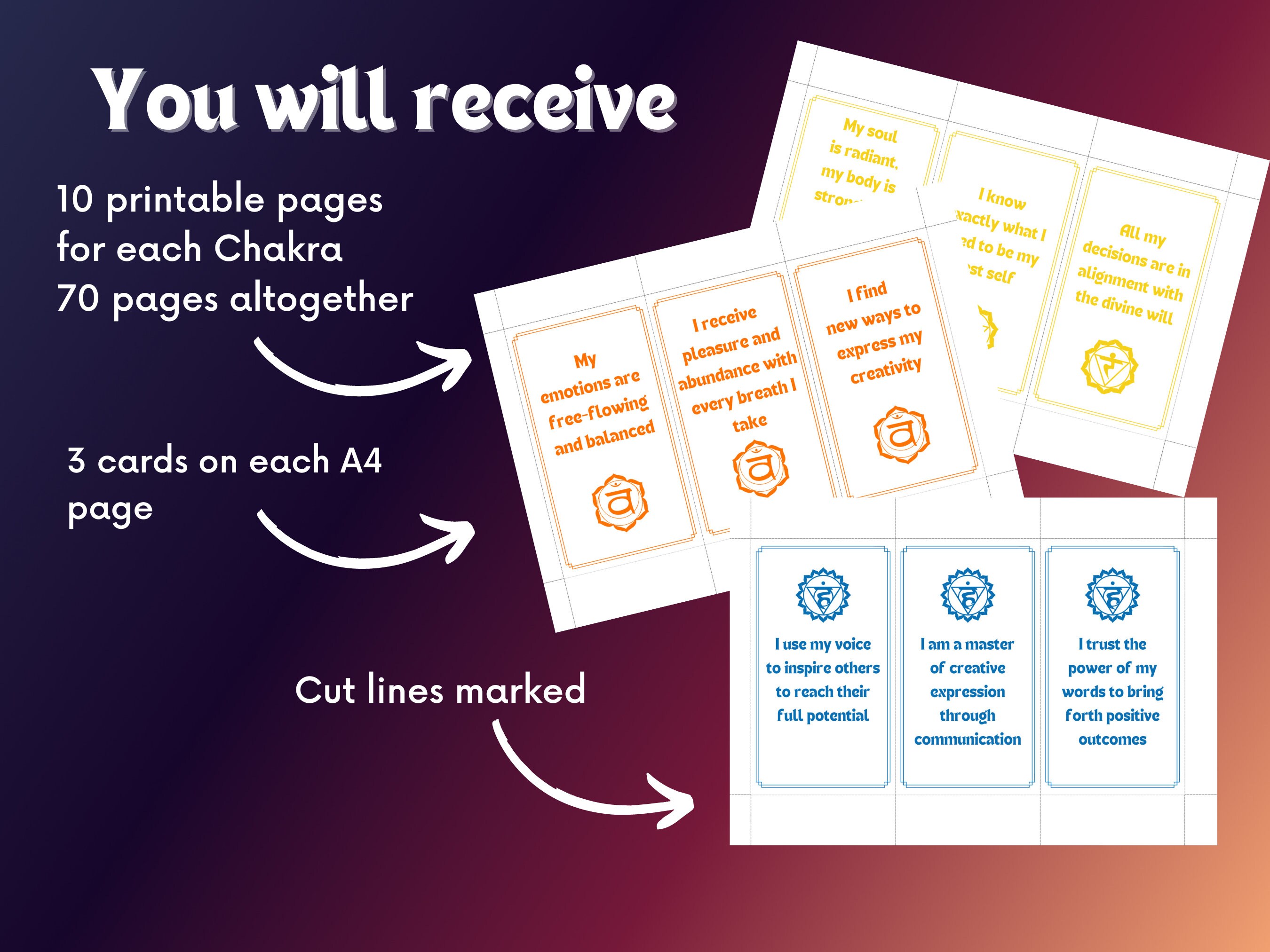 210 Chakra Daily Affirmation Cards All 7 Chakra Card Bundle | Printable ...