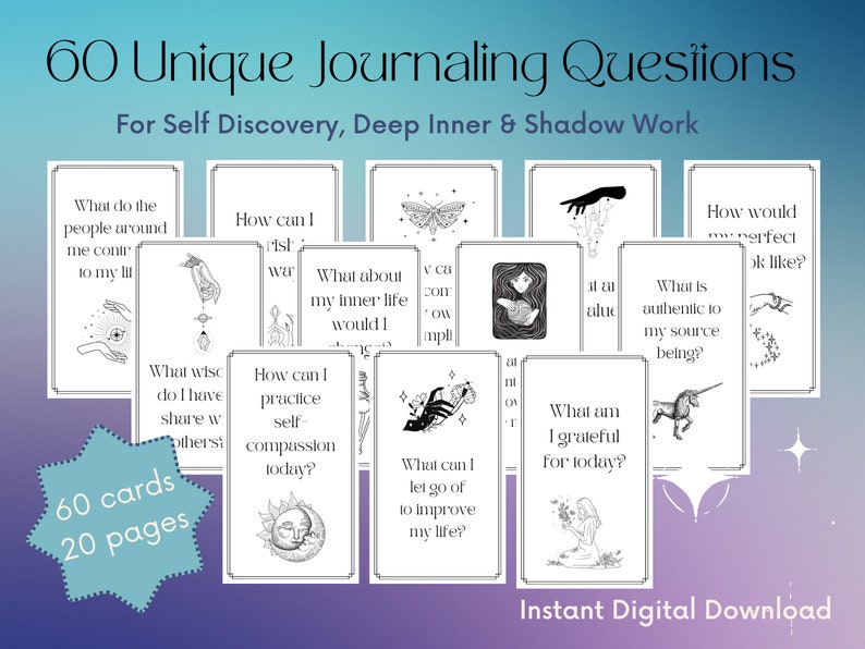60 Digital Daily Question Cards for Journaling Self-discovery, Deep ...
