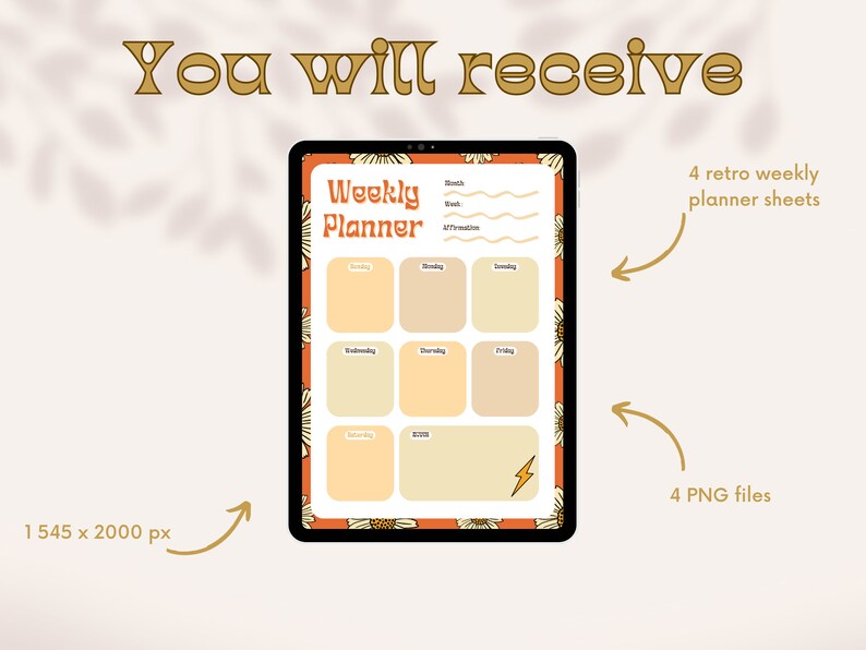 Weekly Retro 70s Hippy Calendar | Productivity Digital Printable ...