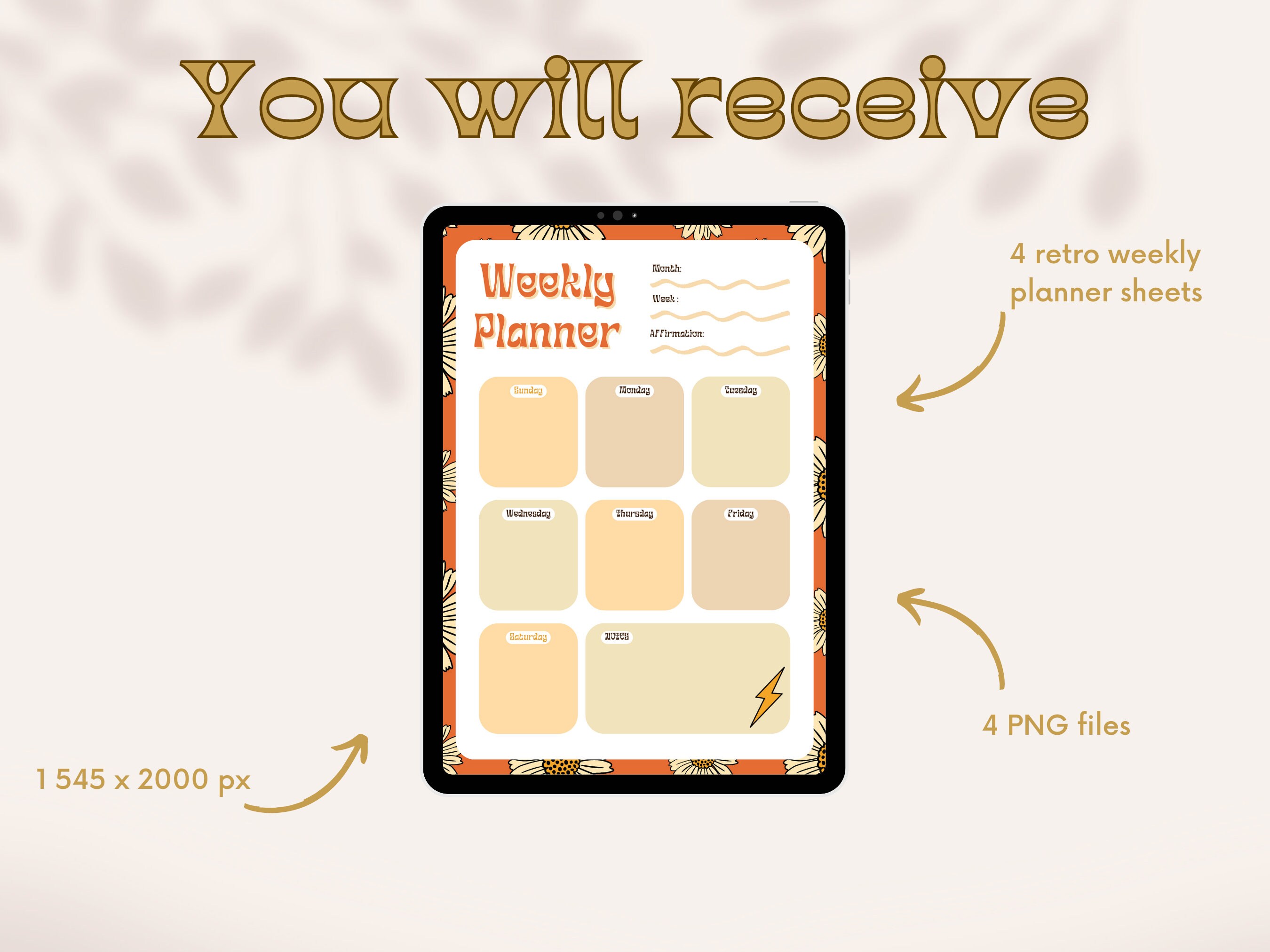 Weekly Retro 70s Hippy Calendar | Productivity Digital Printable ...
