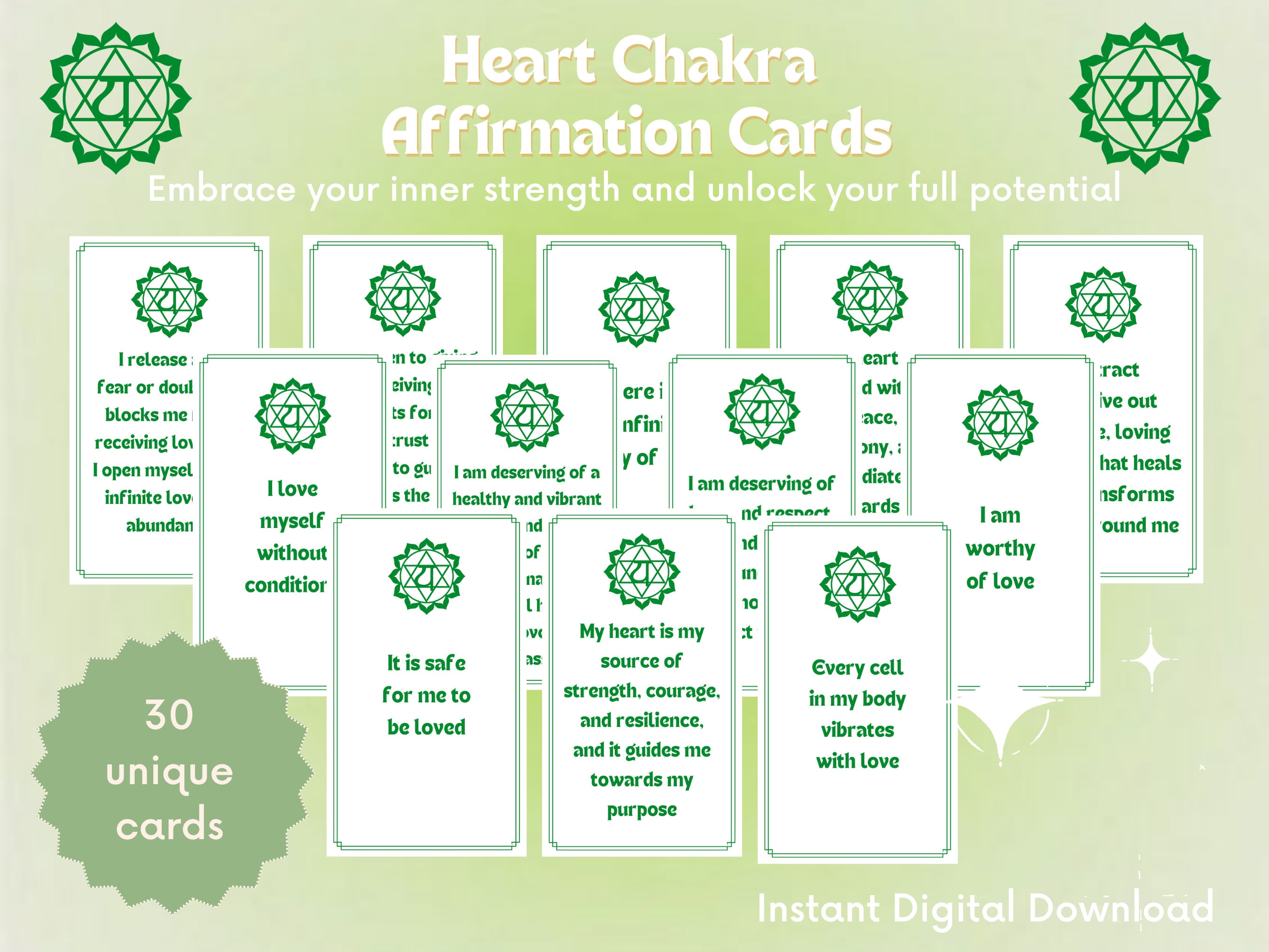 30 Heart Chakra Daily Affirmation Cards | Printable Digital Minimalist ...