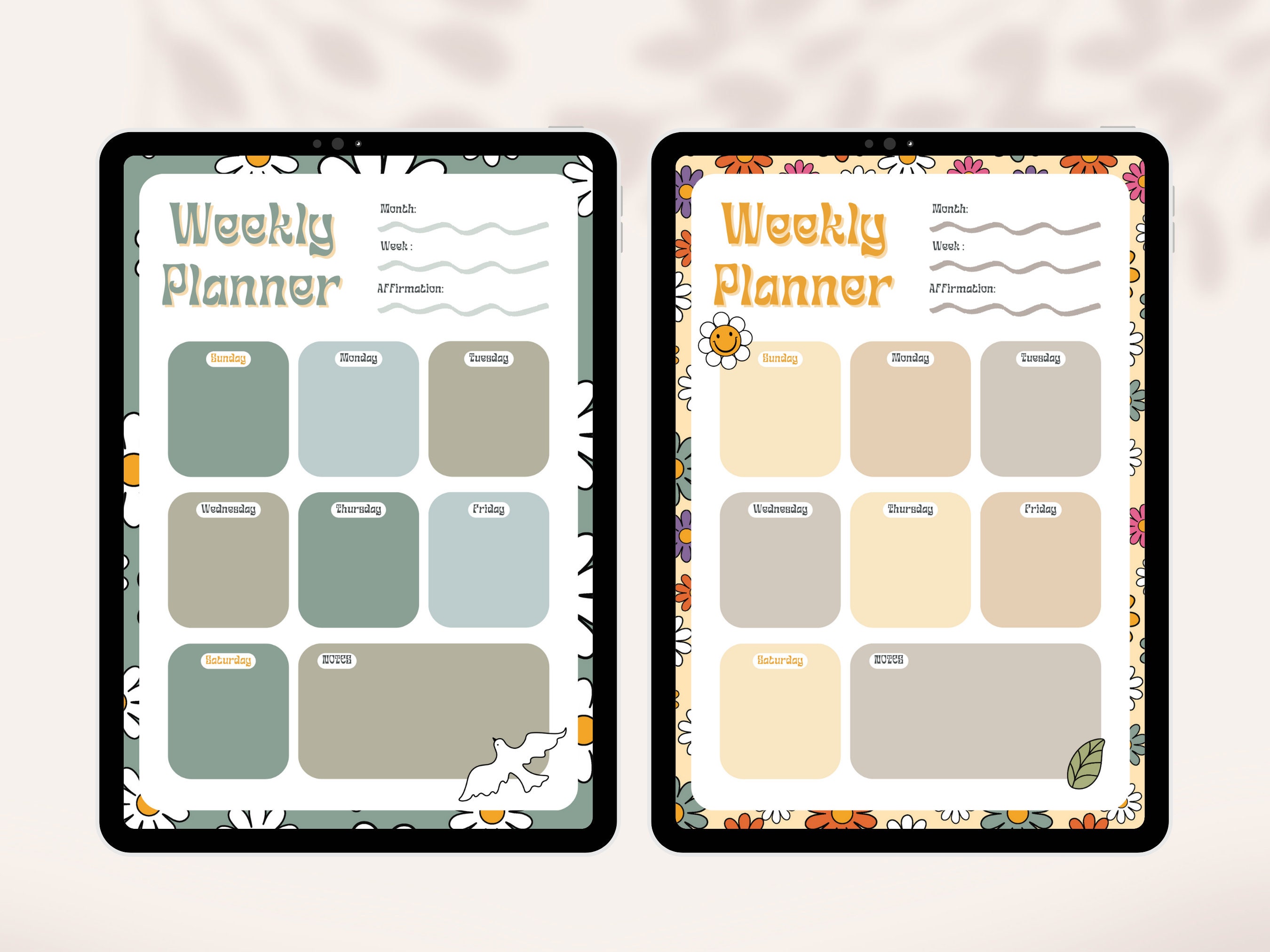 Weekly Retro 70s Hippy Calendar | Productivity Digital Printable ...