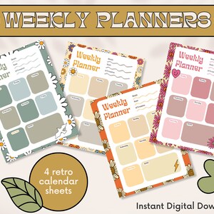 Weekly Retro 70s Hippy Calendar | Productivity Digital Printable ...