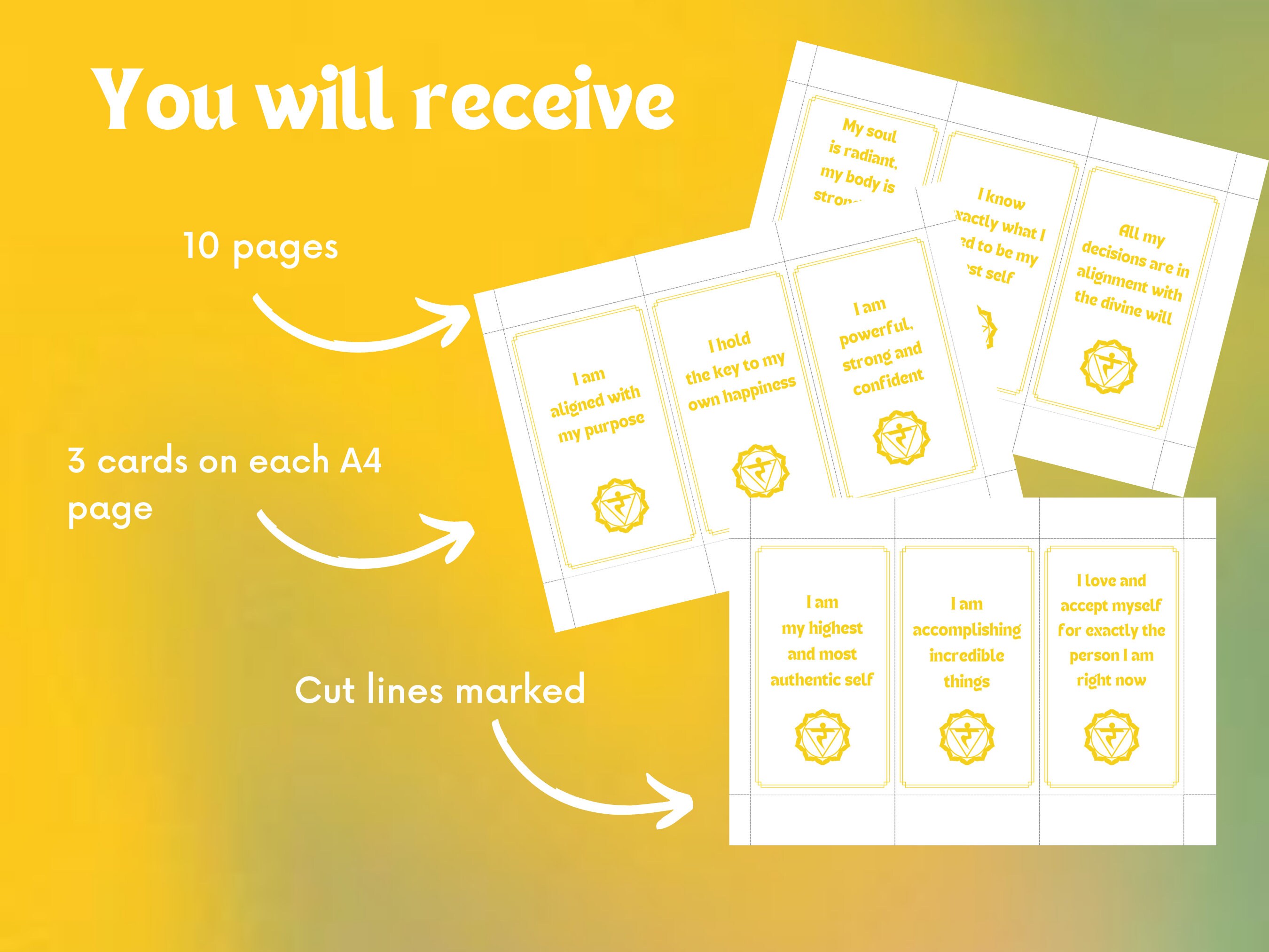 30 Solar Plexus Chakra Daily Affirmation Cards | Printable Digital Minimalist Cards for ...