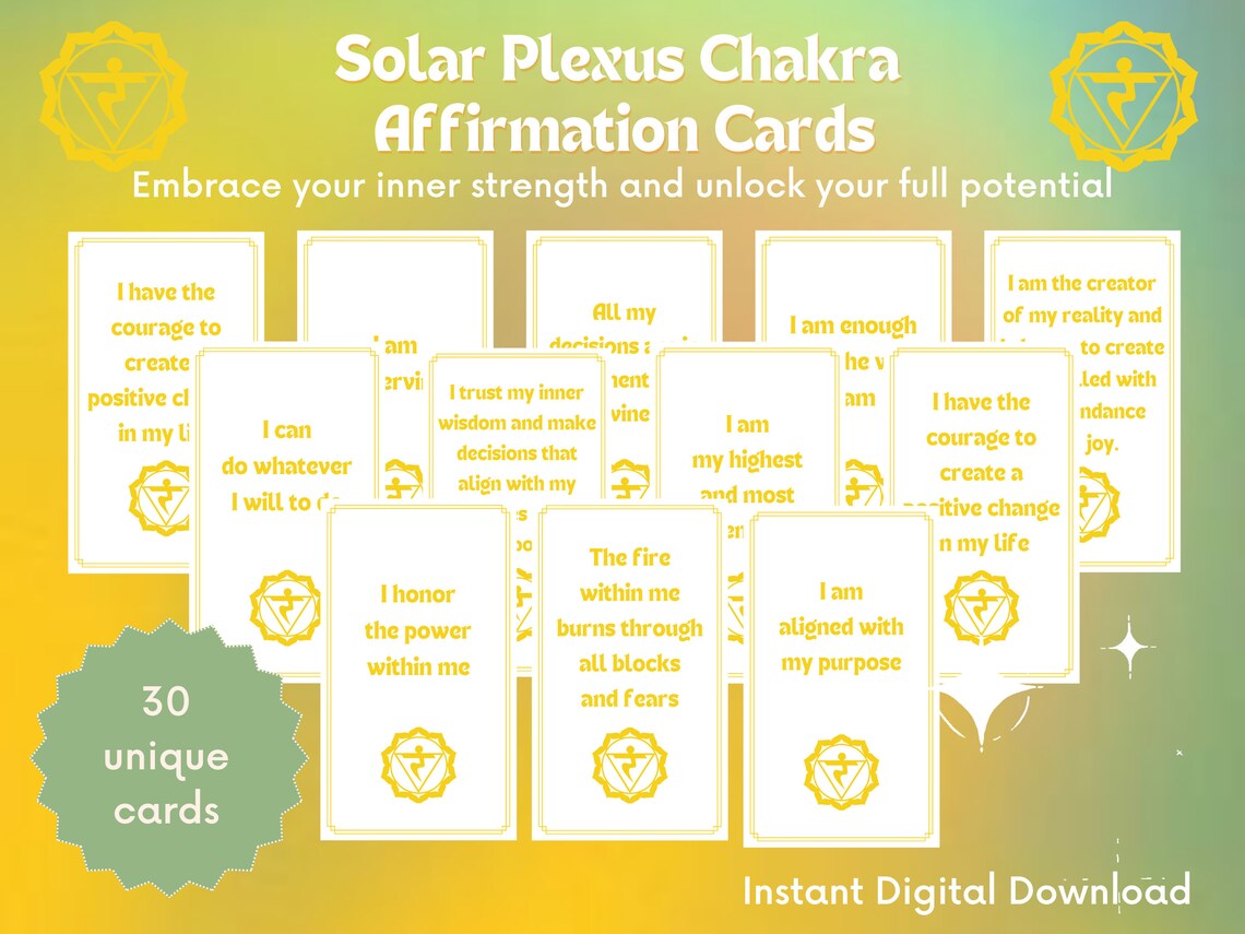 30 Solar Plexus Chakra Daily Affirmation Cards | Printable Digital ...