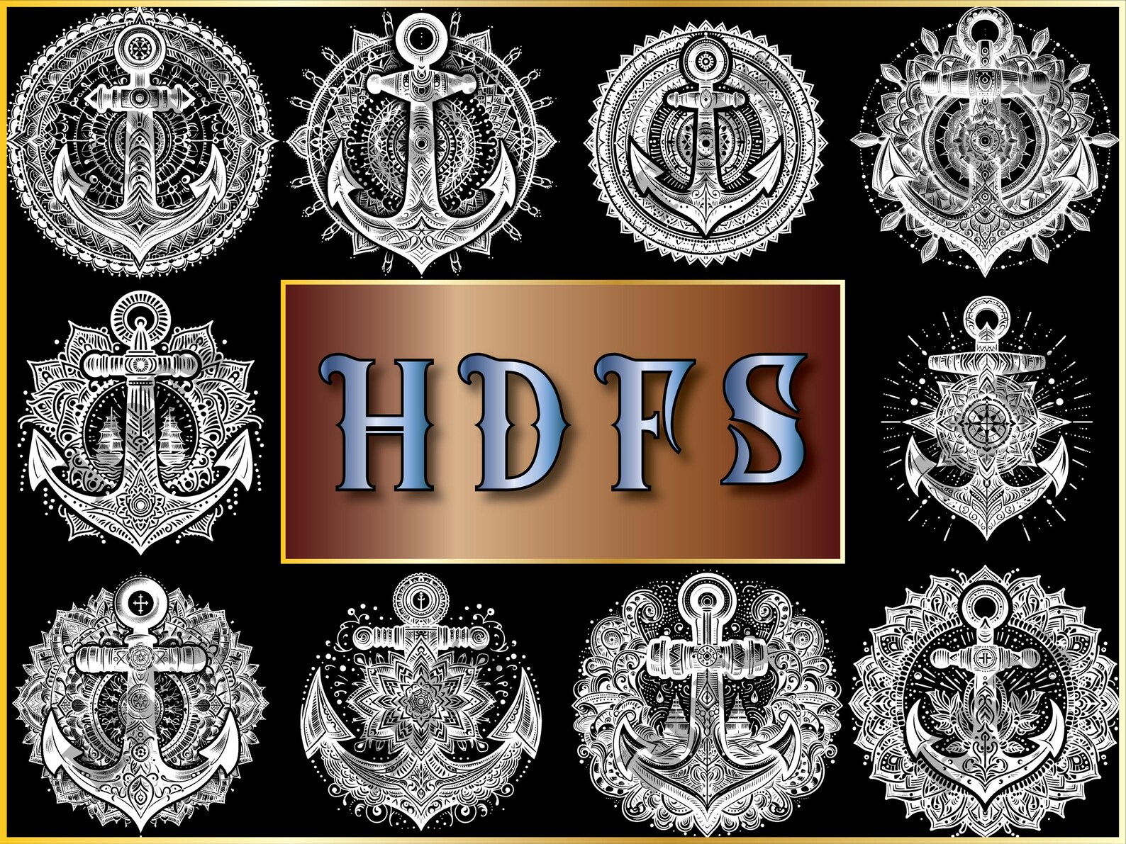 Artistic Mandala Navy Anchors Collection, Bundle, Laser Ready PNG Files ...