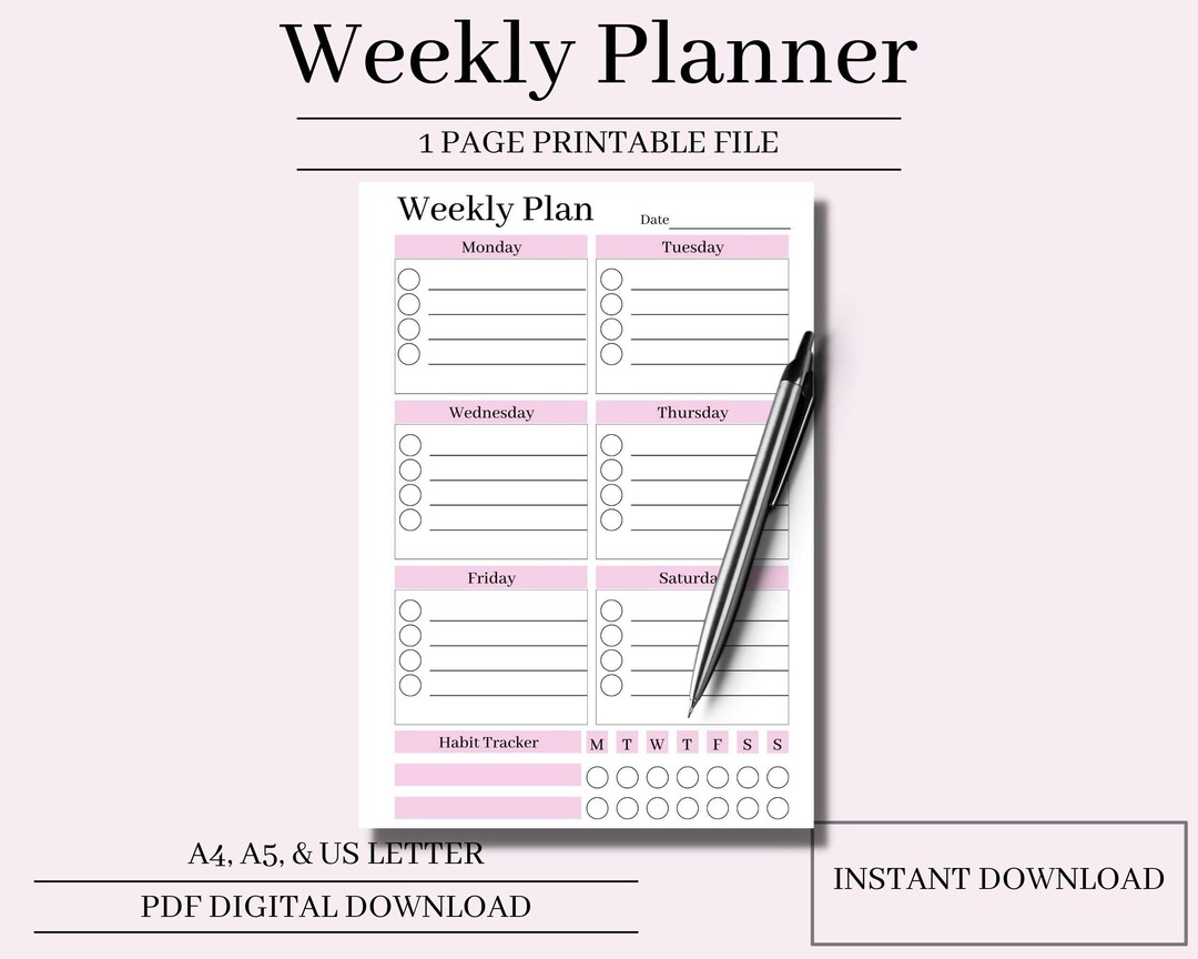 Weekly Planner, PDF Printable, Minimalist Planner, Personal Planner ...