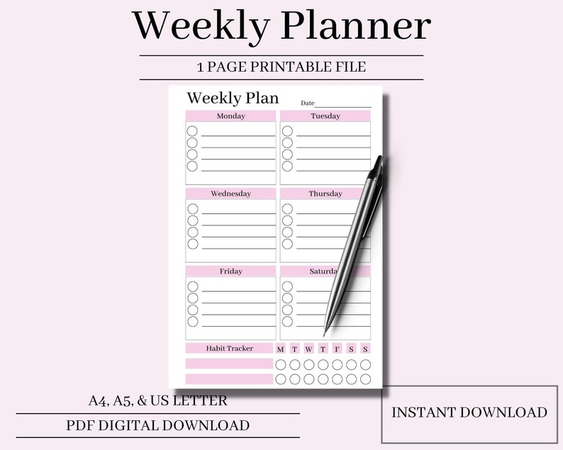 Weekly Planner, PDF Printable, Minimalist Planner, Personal Planner ...