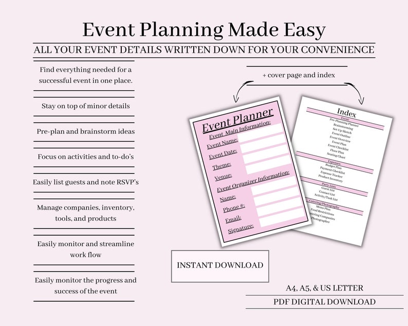 Printable Event Planner, Party Guest List Tracker, Event Budget Plan ...
