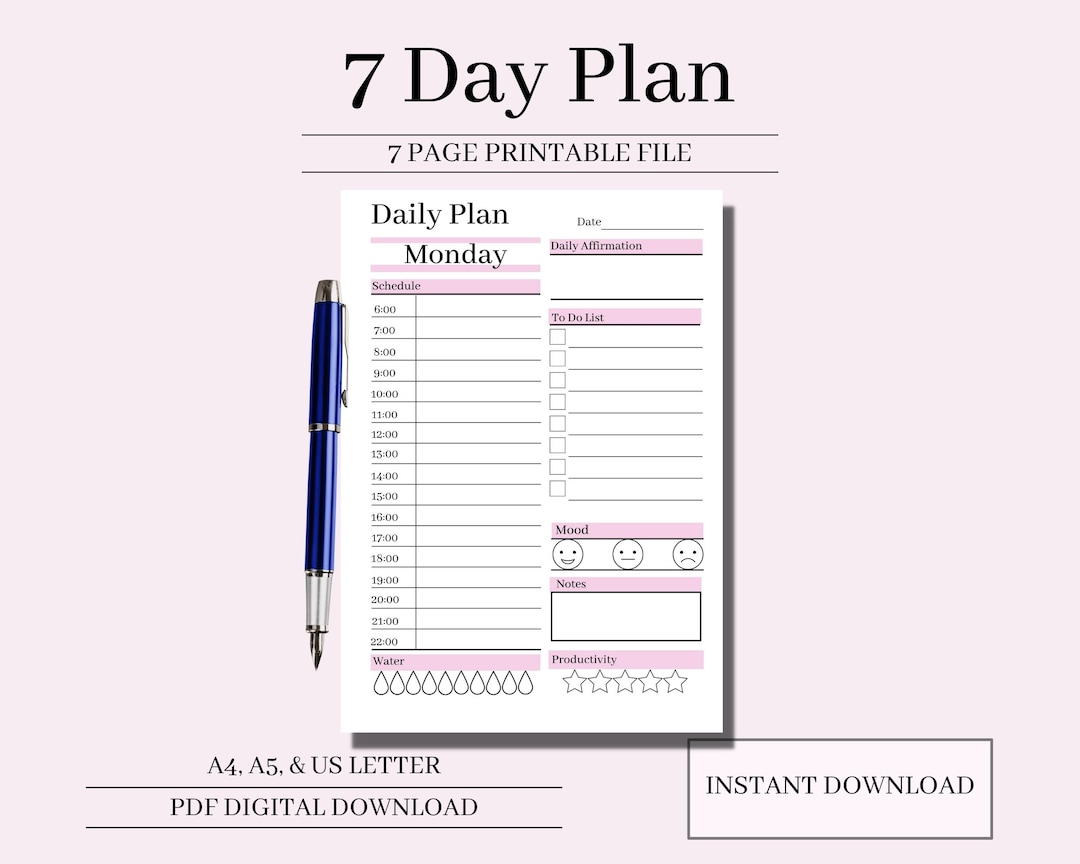 7 Day Daily Planner Time Schedule Planner To-do List - Etsy