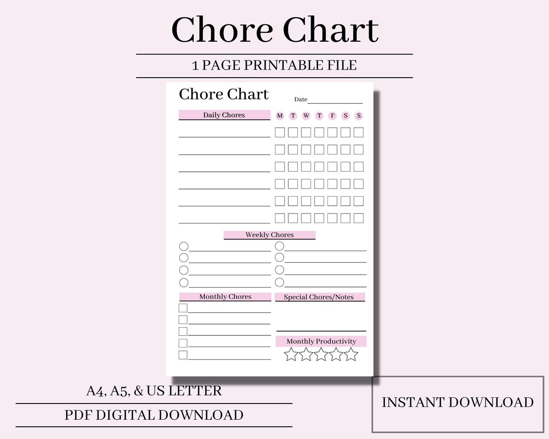 Chore Chart, Productivity Planner, Organization Planner, Daily Planner ...