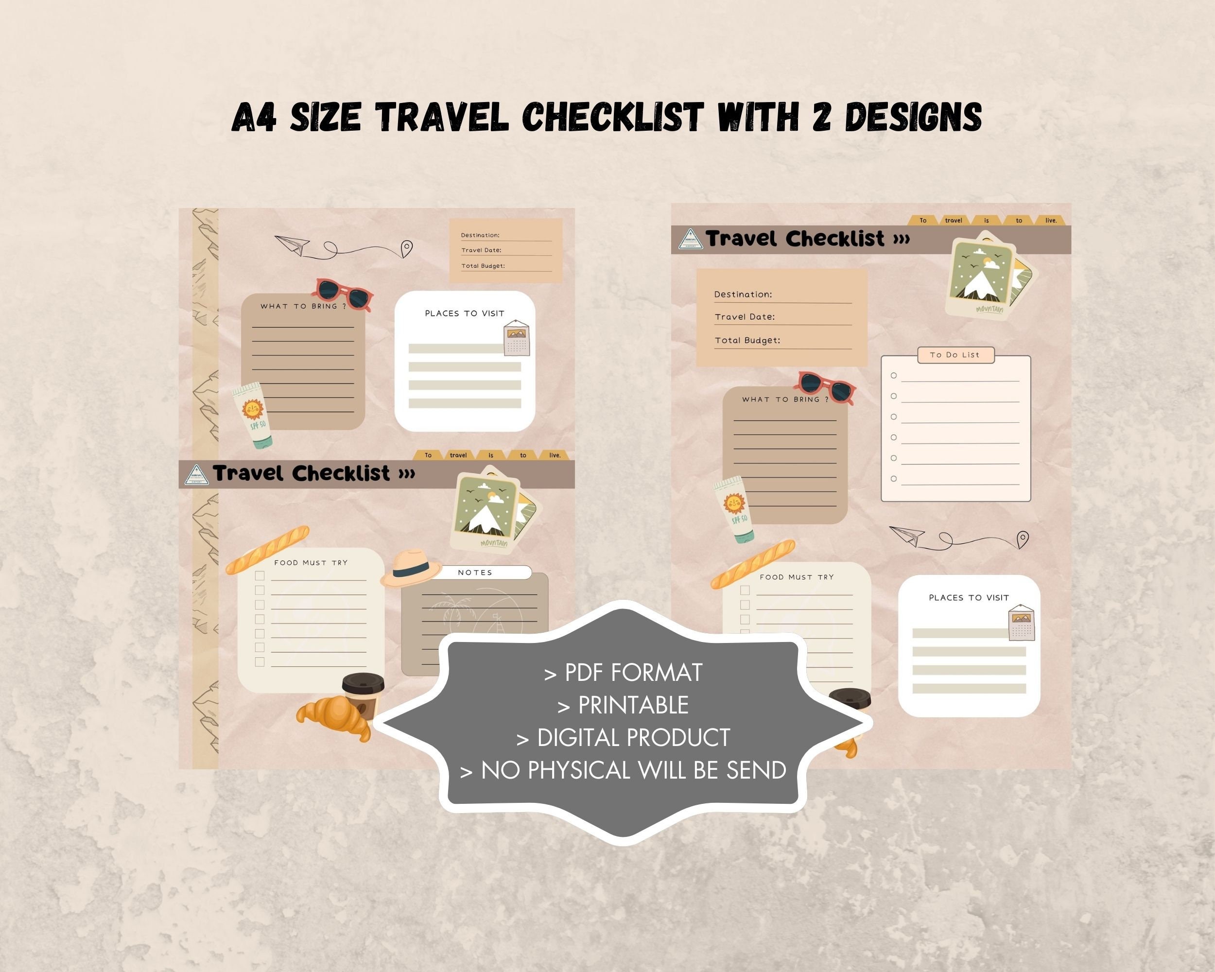 Travel Checklist Brown, Template for Travel, Canva Digital Template ...