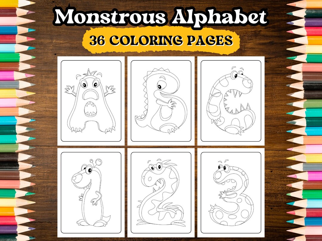 Monstrous Alphabet | Coloring Book for Children | 36 Number and Letter ...