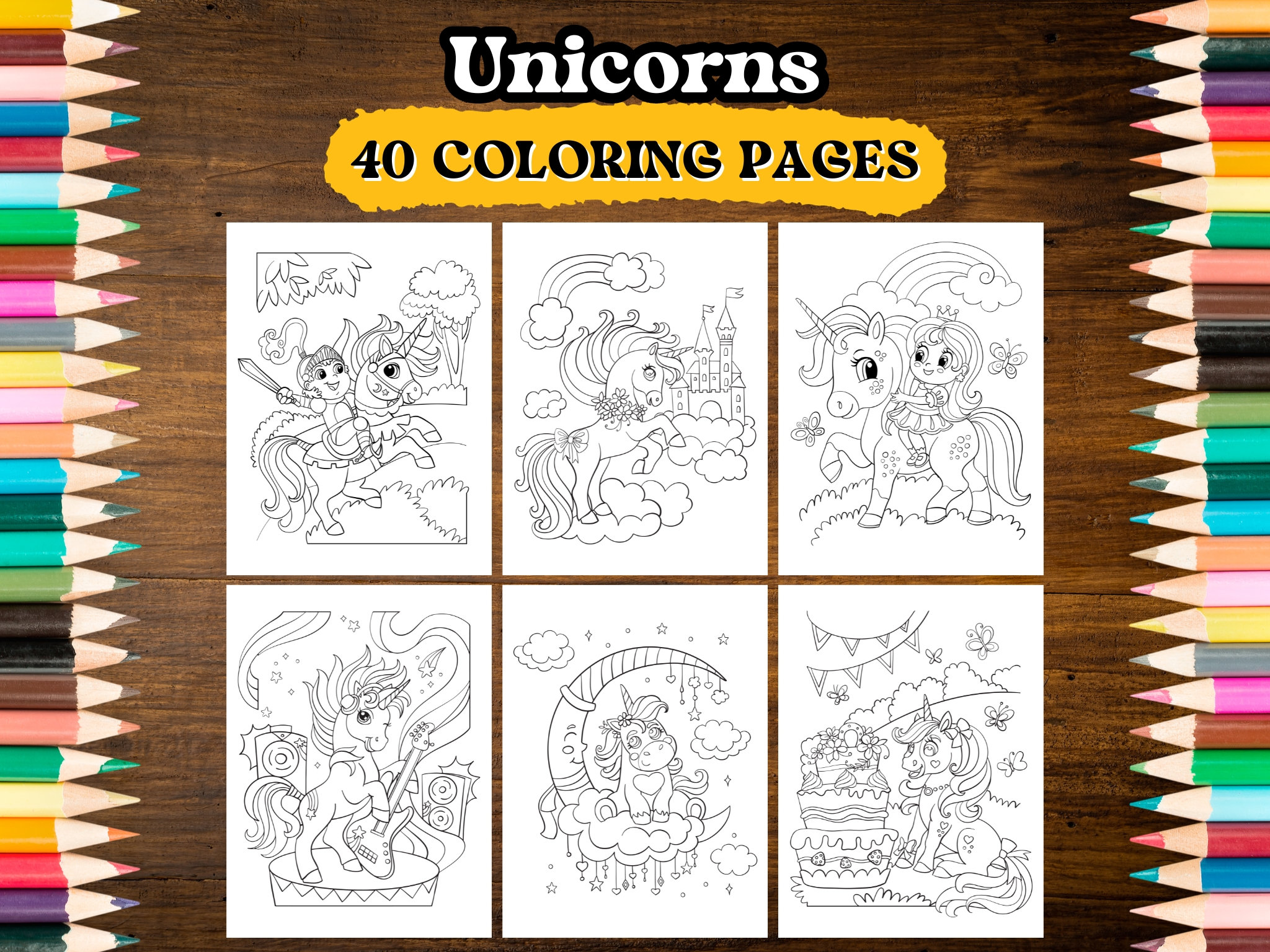 Unicorns: Coloring Book for Kids 40 Coloring Pages With Adorable ...