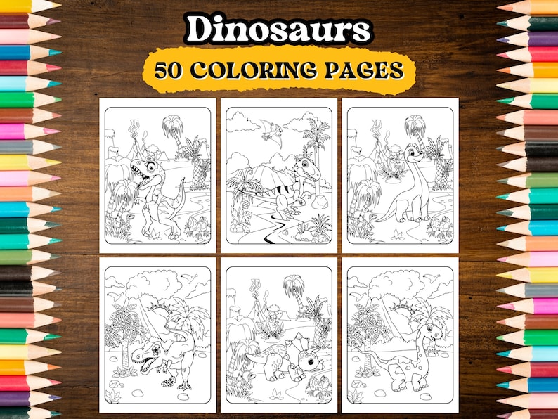 Dinosaurs: Coloring Book for Kids | PDF to Download and Print | 50 ...