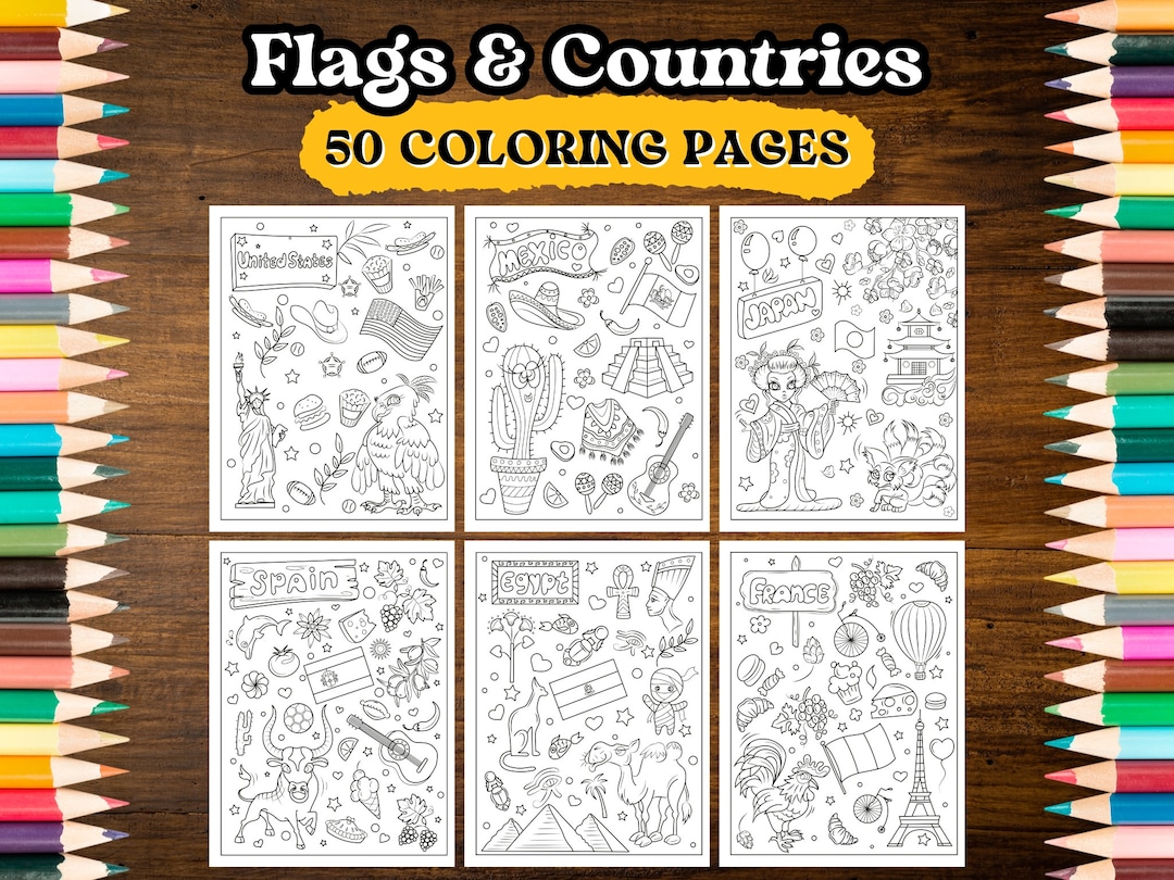 Flags and Countries Coloring Book PDF to Download and Print 50 Coloring ...