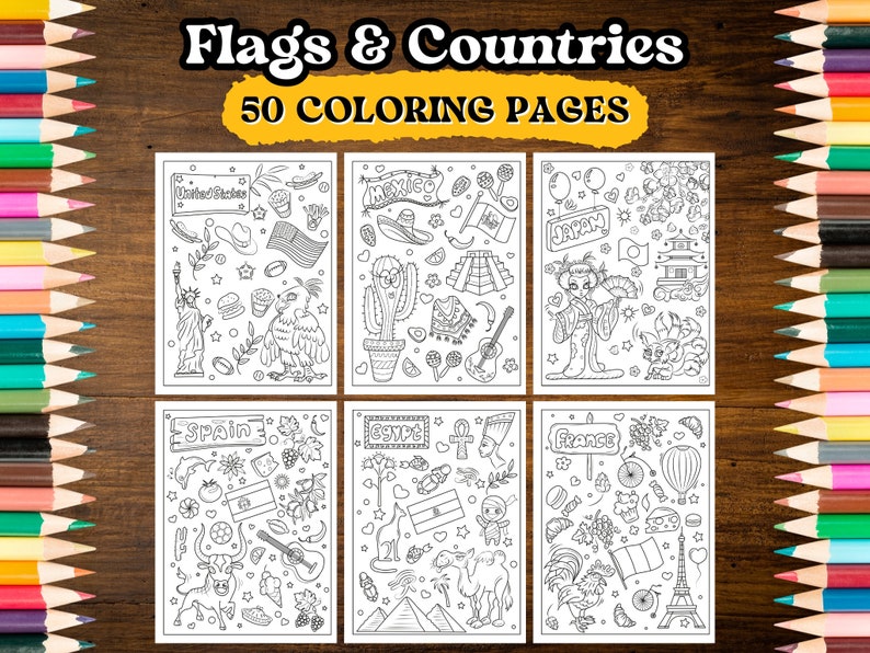 Flags and Countries Coloring Book PDF to Download and Print 50 Coloring ...