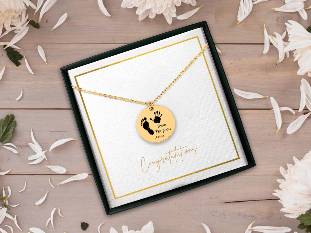 Personalized Footprint and Handprint With Name & Date Coin Necklace ...