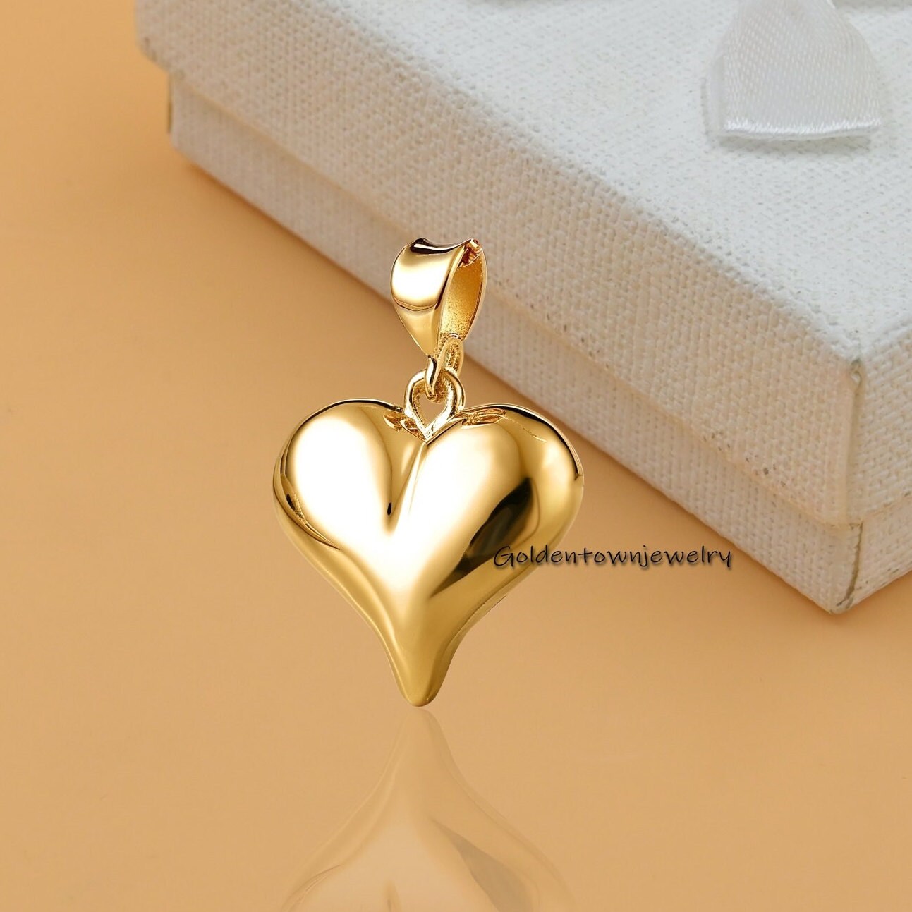Solid 14k Gold Puffed Heart Pendant, 3D Gold Puffed Heart Pendant, Gold ...