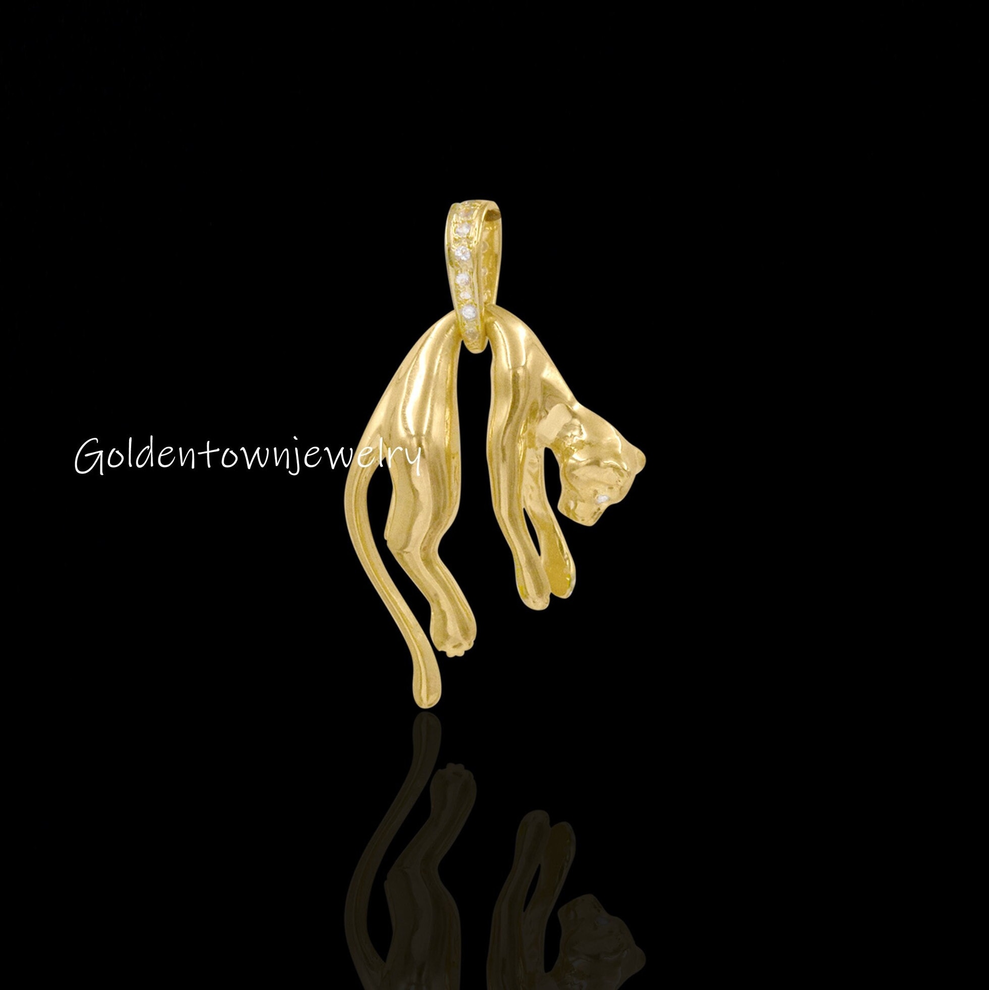 14K Yellow Gold Panther Pendant, Panther Pendant, Panther Jewelry ...