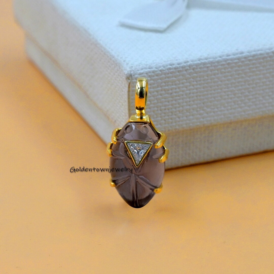 14K Gold Gemstone Scarab Pendant, Hand Carving Scarab, Carved Scarab ...
