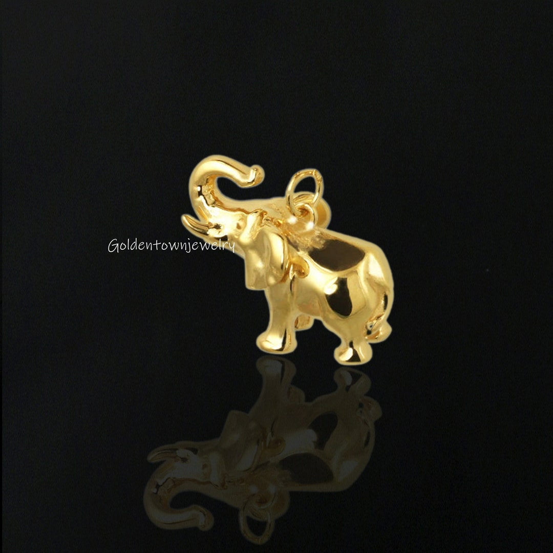 14K Real Gold 3D Elephant, 14K Solid Gold Elephant Pendant, 14k Gold ...