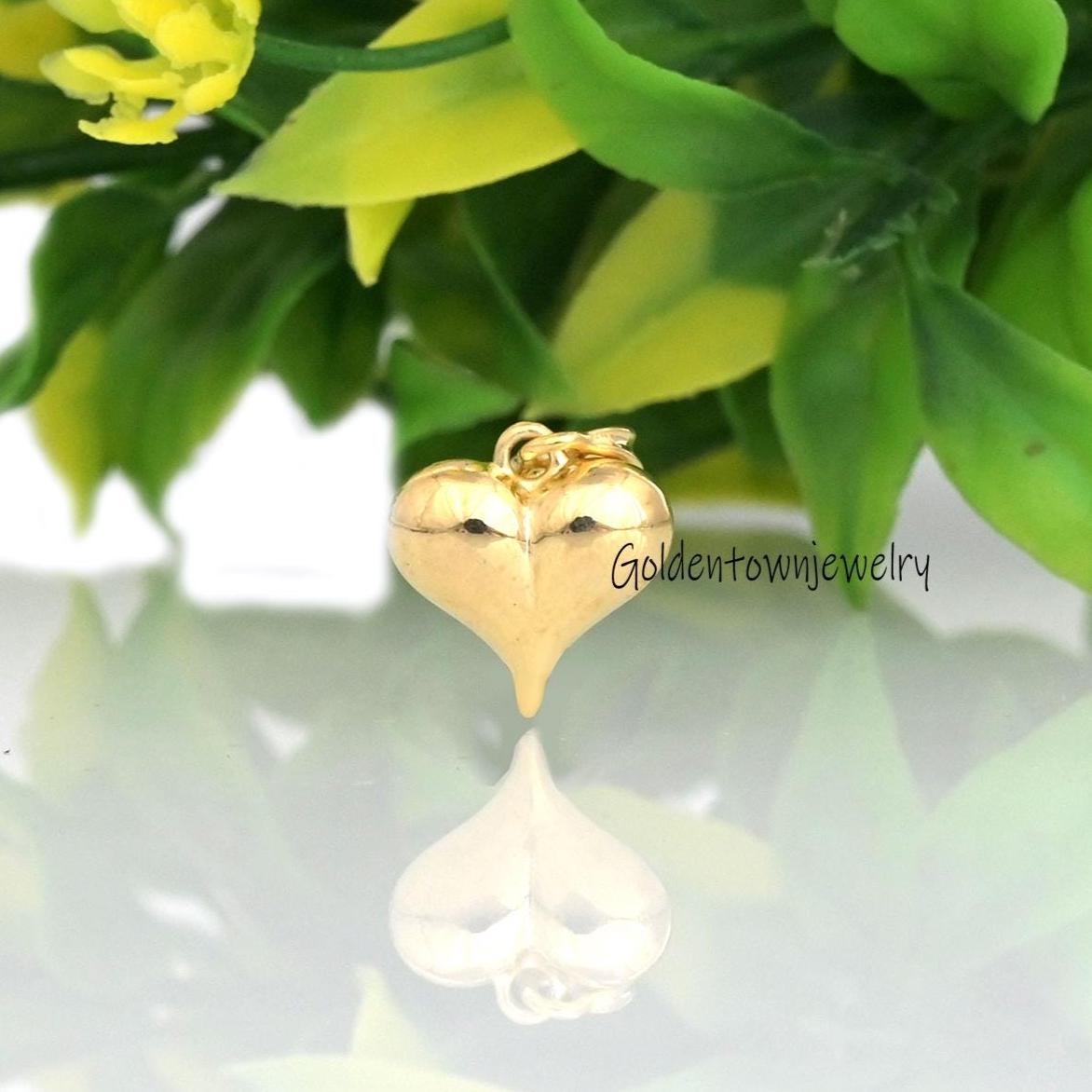 Solid 14k Gold Puffed Heart Pendant, 3D Gold Puffed Heart Pendant, Gold ...