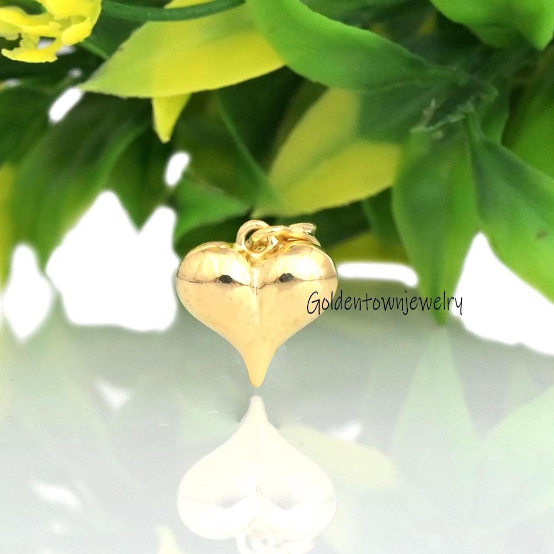 Solid 14k Gold Puffed Heart Pendant, 3D Gold Puffed Heart Pendant, Gold ...