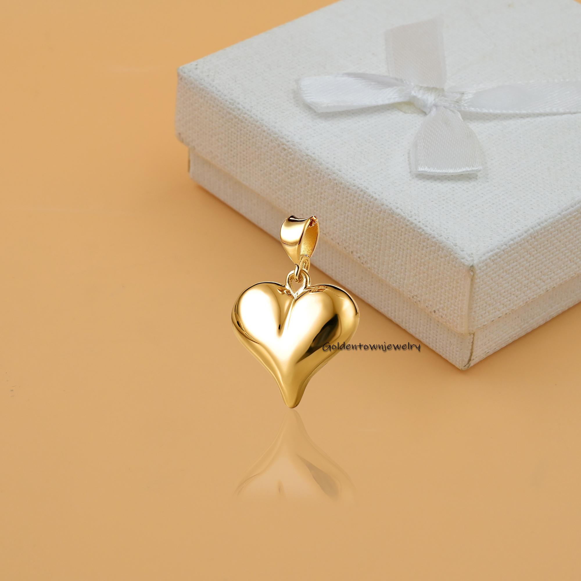 Solid 14k Gold Puffed Heart Pendant, 3D Gold Puffed Heart Pendant, Gold ...