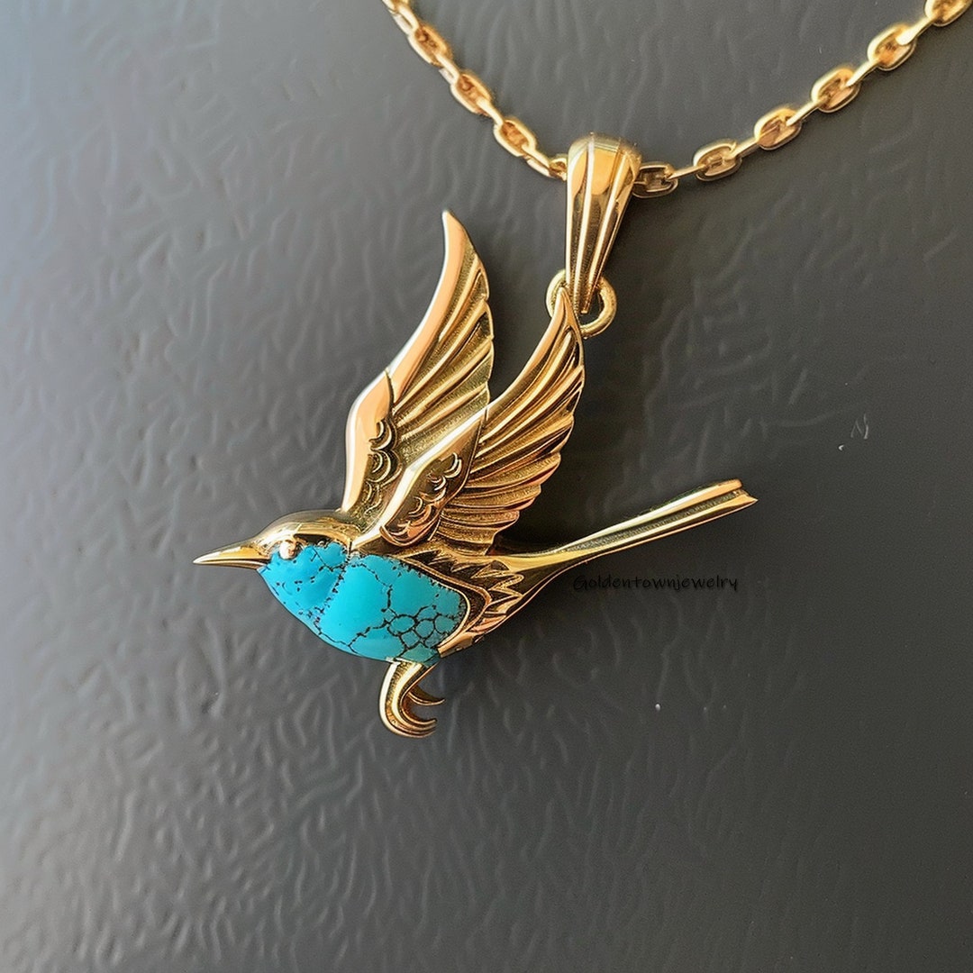 Gemstone Parrot Pendant, 14k Gold Gemstone Animal Pendant, Hand Cared ...