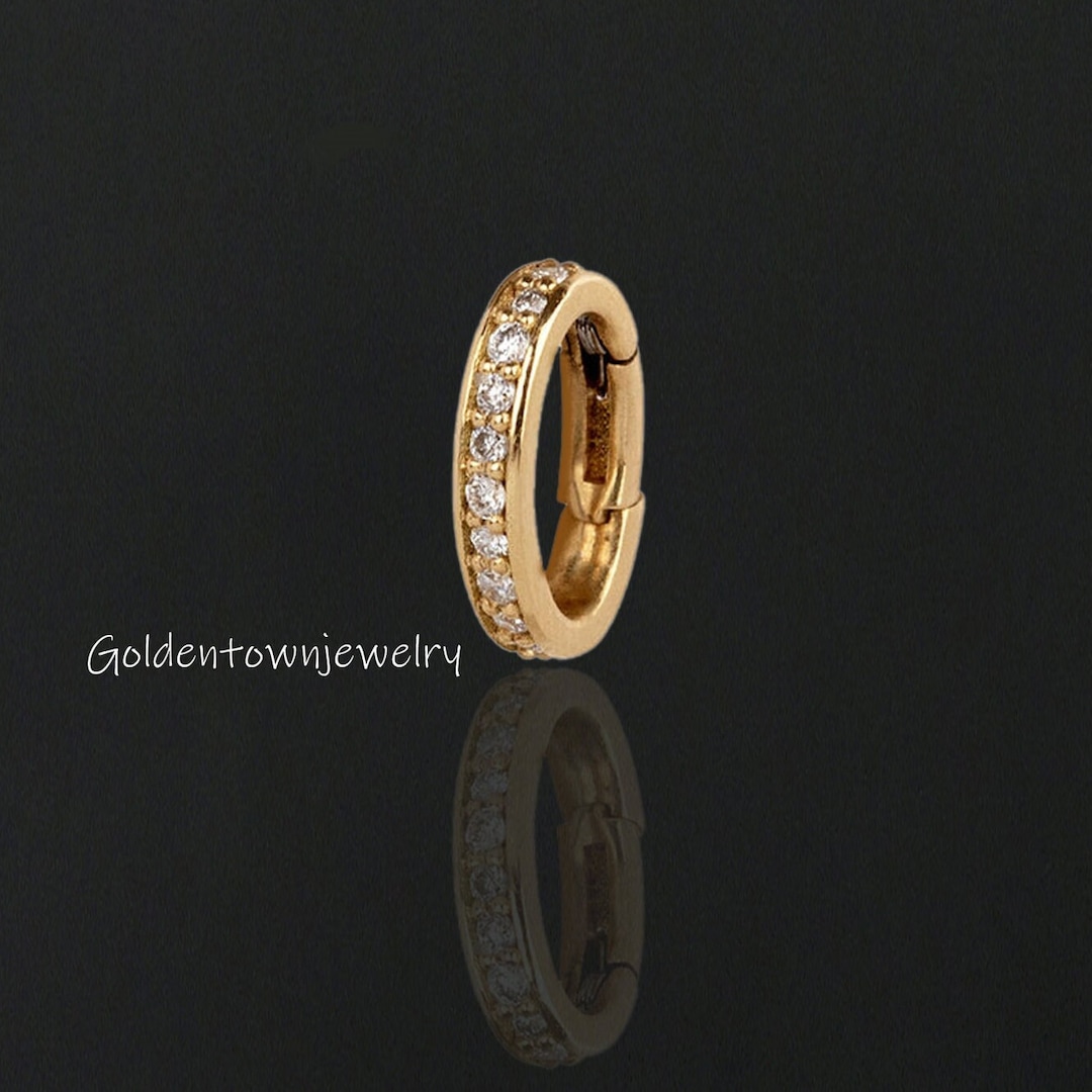 14k Solid Gold Diamond Enhancer, Pave Diamond Push Lock, Connector ...