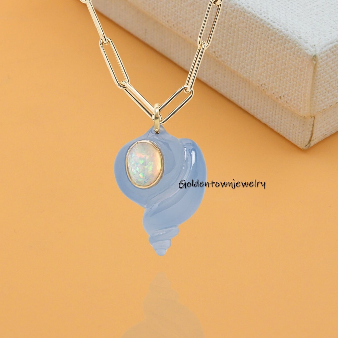 Gemstone Shell Pendant, Designer Shell, Beach Sea Shell Pendant, Gold ...