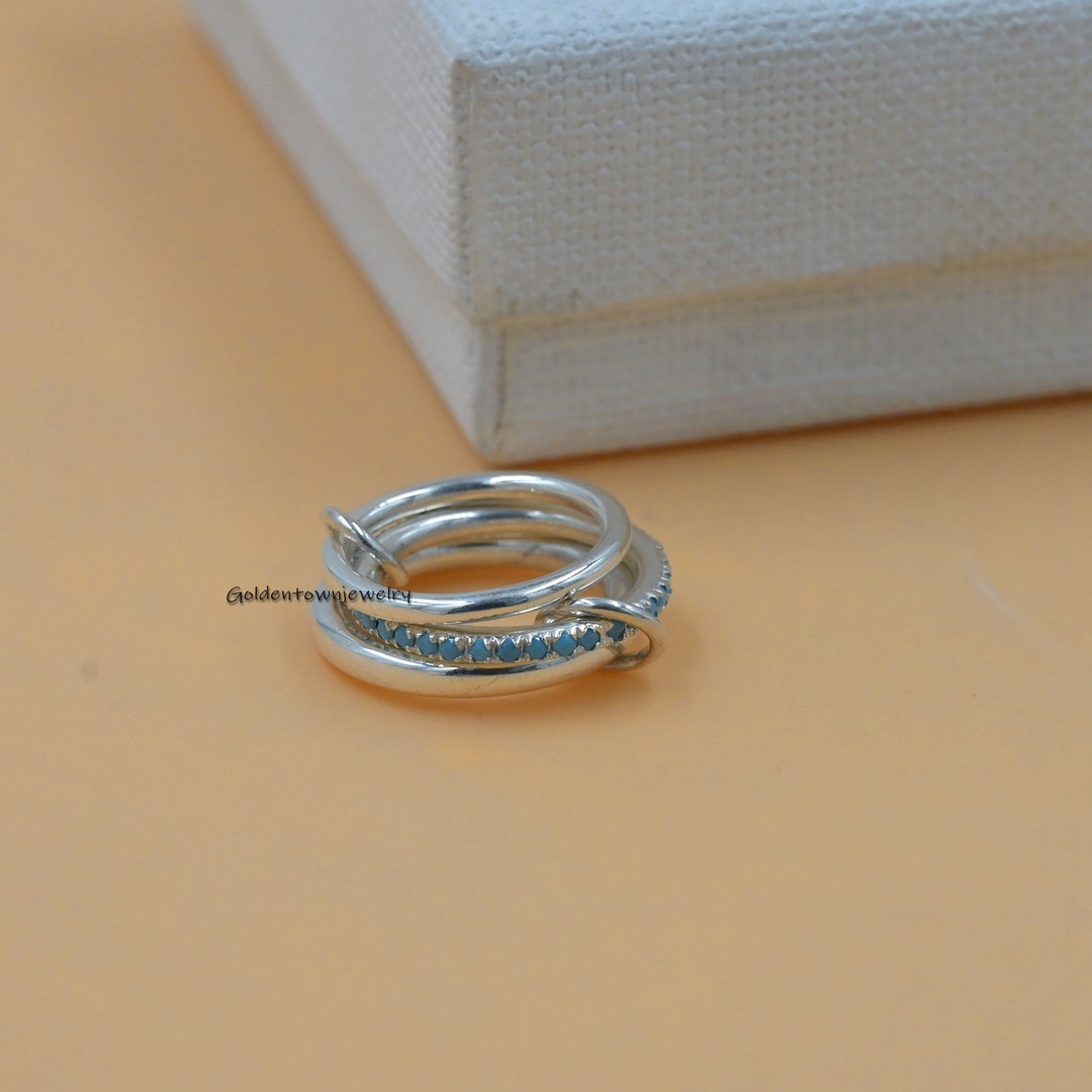 925 Silver Connector Band Ring, Diamond Connector Band Ring, Multi Link ...