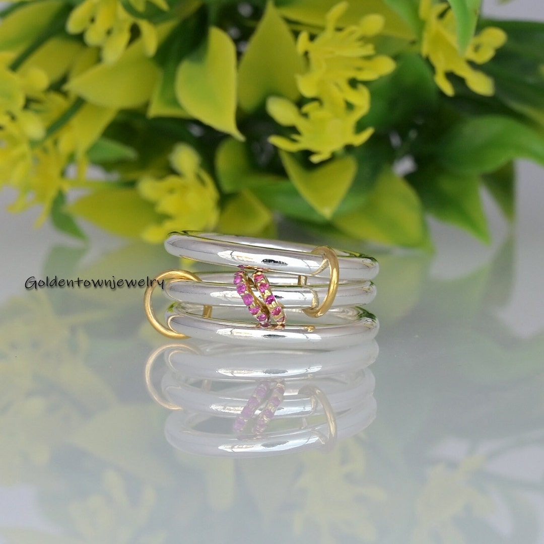 925 Silver Connector Band Ring, Diamond Connector Band Ring, Multi Link ...