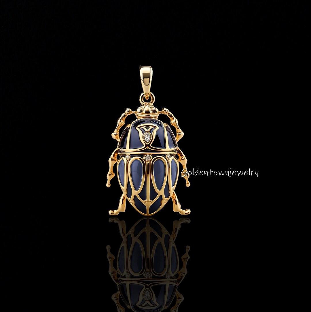 14K Gold Gemstone Scarab Pendant, Hand Carving Scarab, Carved Scarab ...